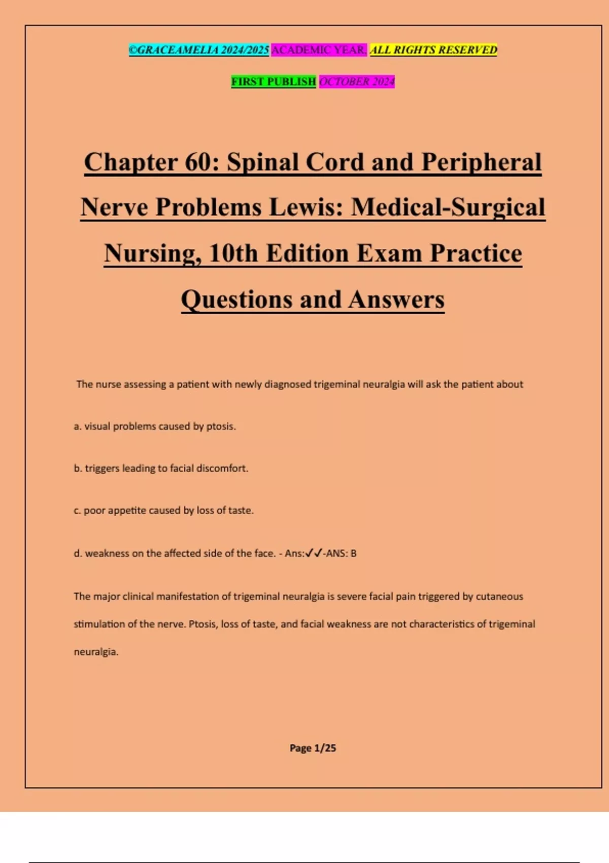 Chapter 60: Spinal Cord and Peripheral Nerve Problems Lewis: Medical ...