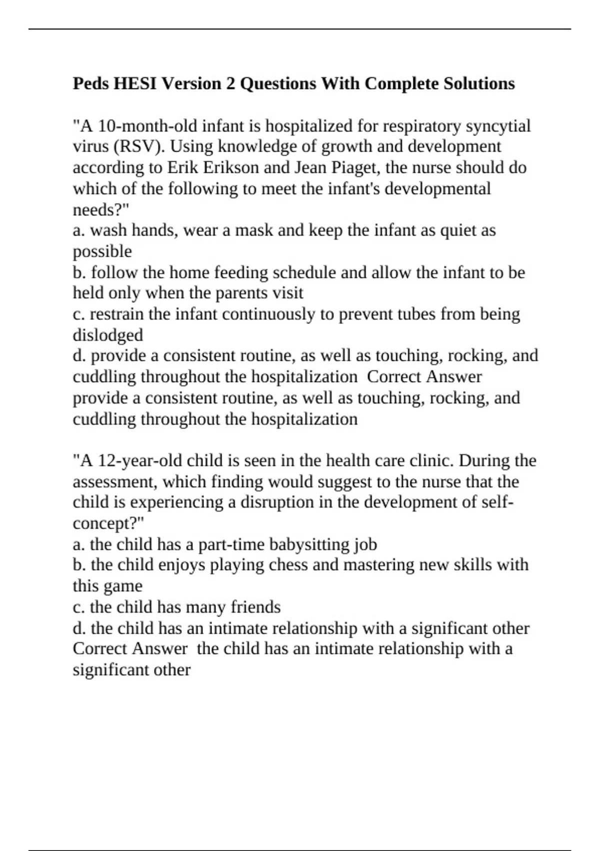Peds HESI Version 2 Questions With Complete Solutions - Hesi - Stuvia US