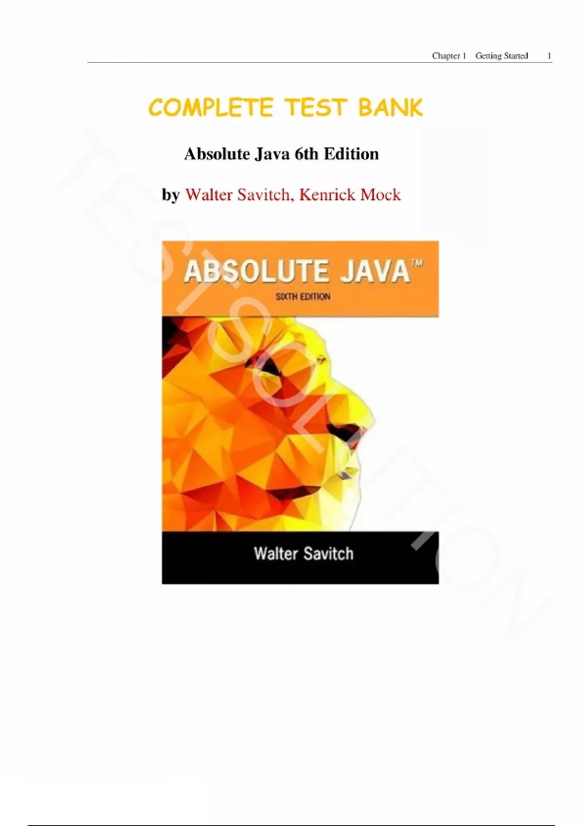 Test Bank for Absolute Java 6th Edition by Walter Savitch, Kenrick Mock ...
