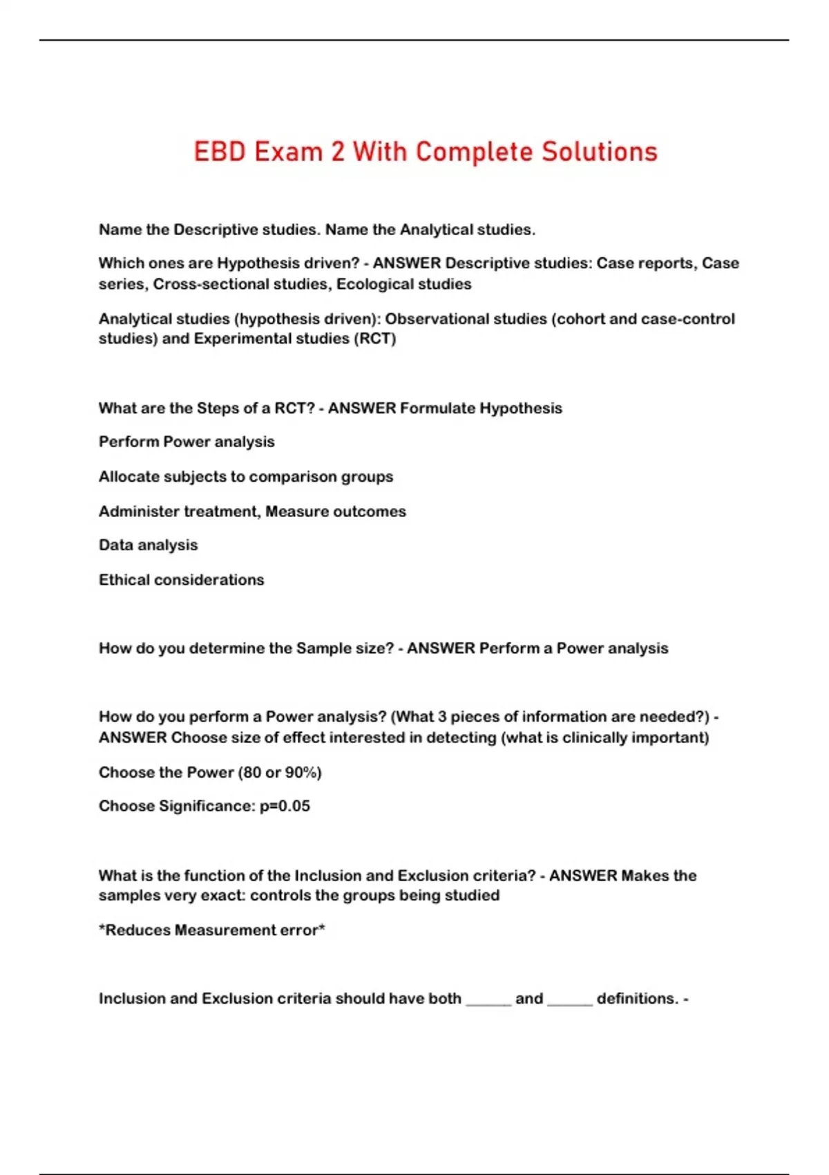 EBD Exam 2 With Complete Solutions - EBD - Stuvia US