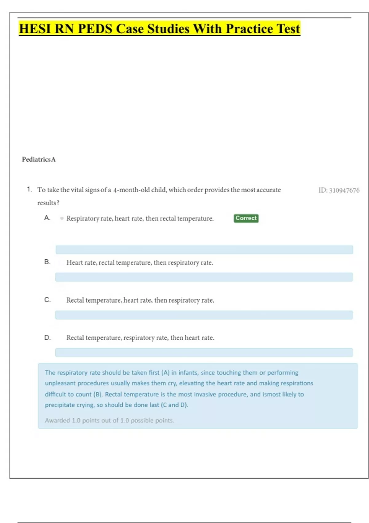 HESI RN PEDS Case Studies With Practice Test 2024|2025 - HESI RN PEDS ...