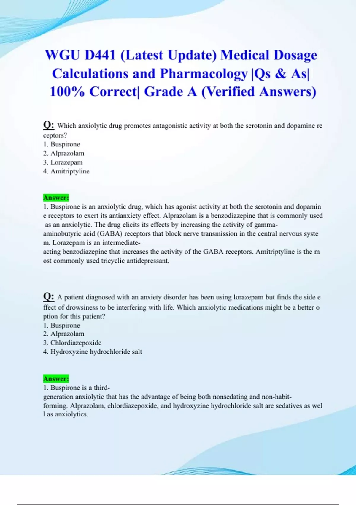 WGU D441 (Latest 2024/ 2025 Update) Medical Dosage Calculations and ...