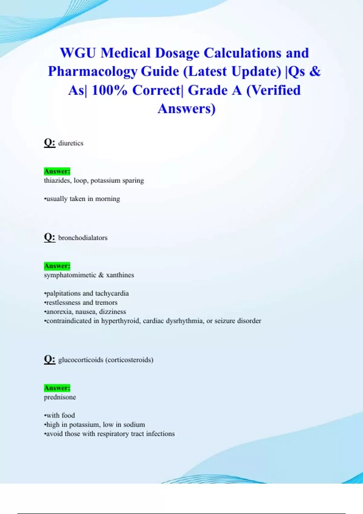 WGU D441 Medical Dosage Calculations and Pharmacology Guide (Latest ...