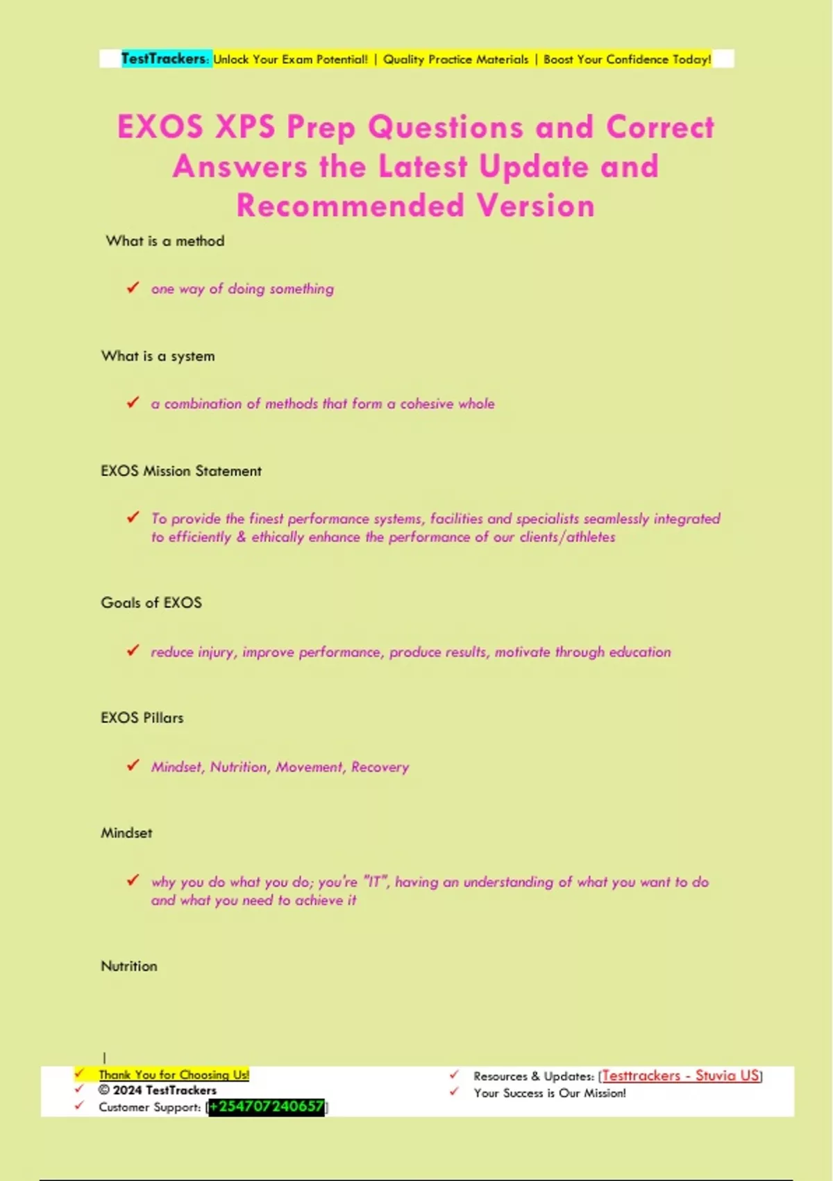EXOS XPS Prep Questions and Correct Answers the Latest Update and ...