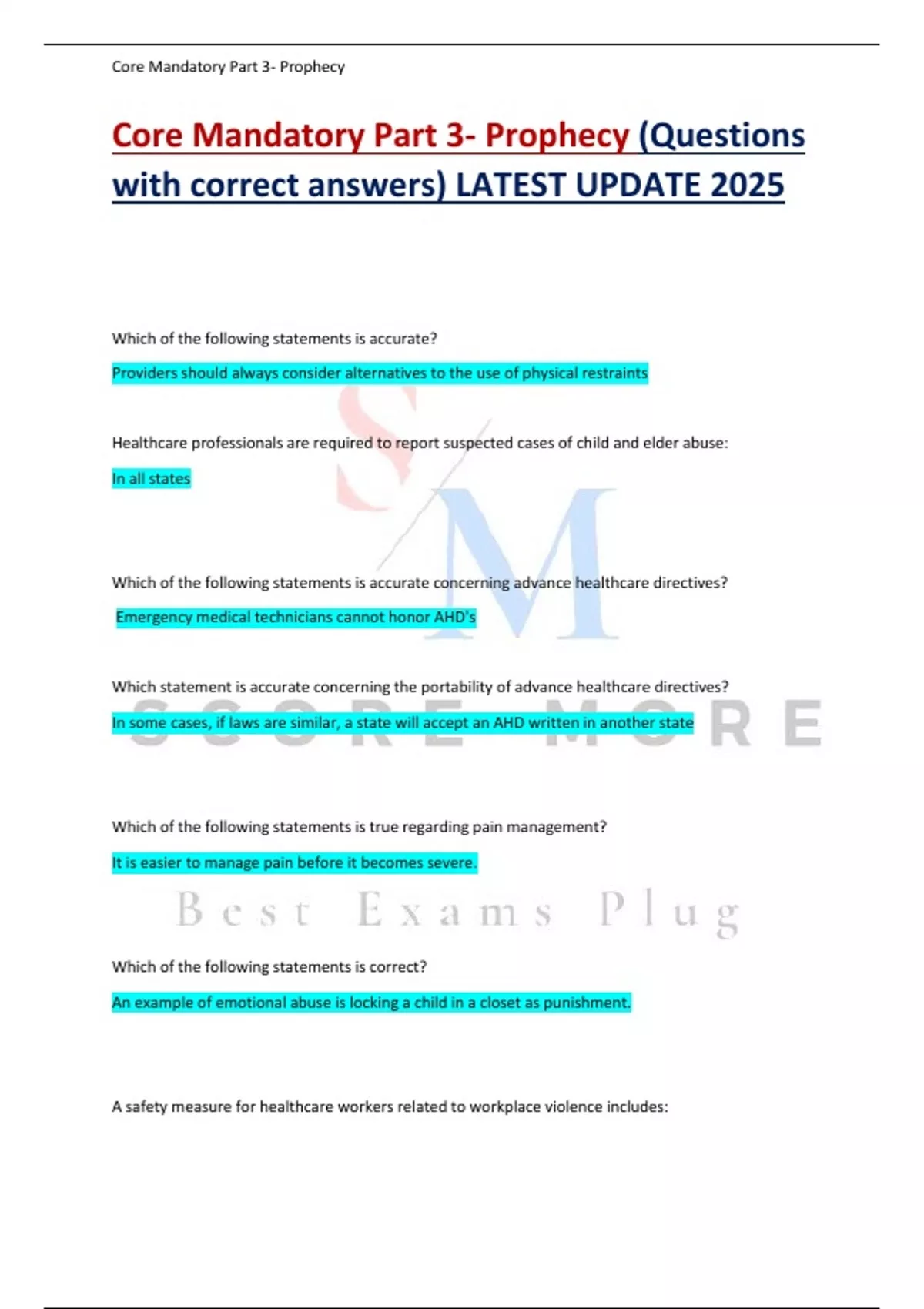 Core Mandatory Part 3- Prophecy (Questions with correct answers) LATEST ...
