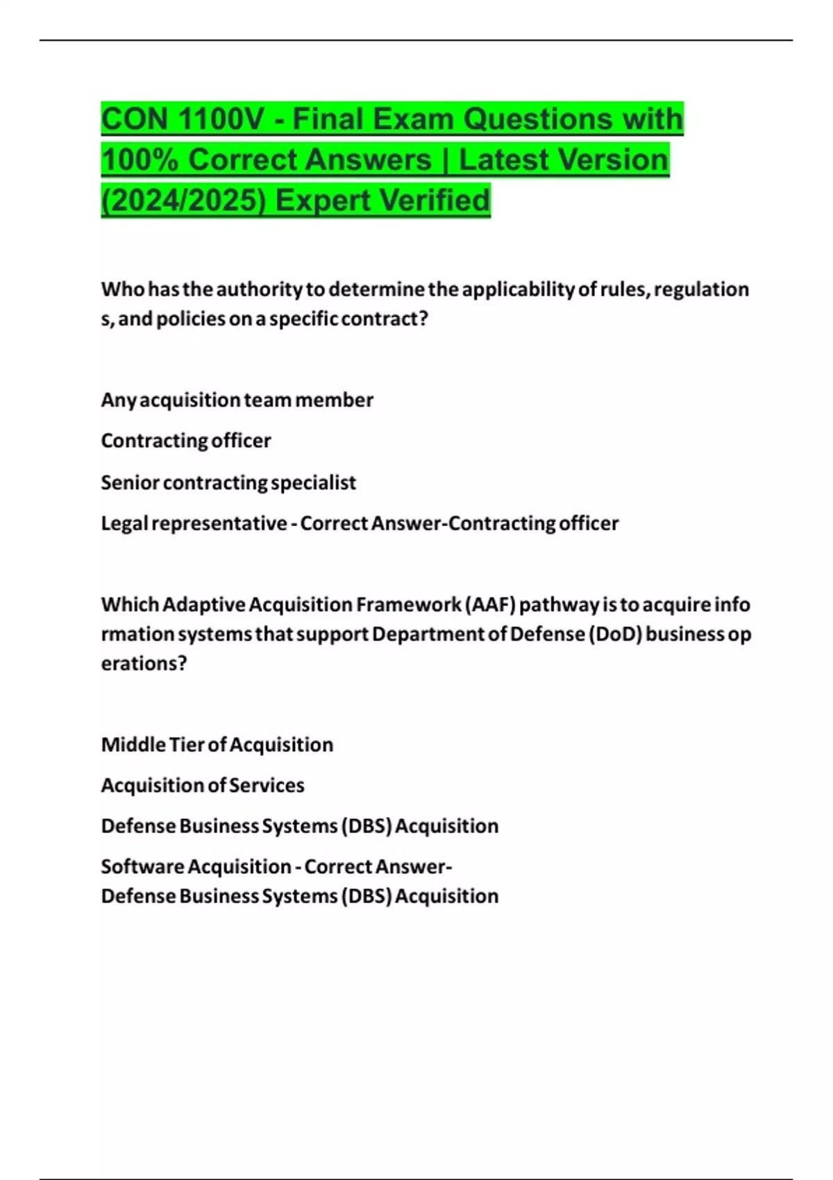 CON 1100V - Final Exam Questions with 100% Correct Answers | Latest ...