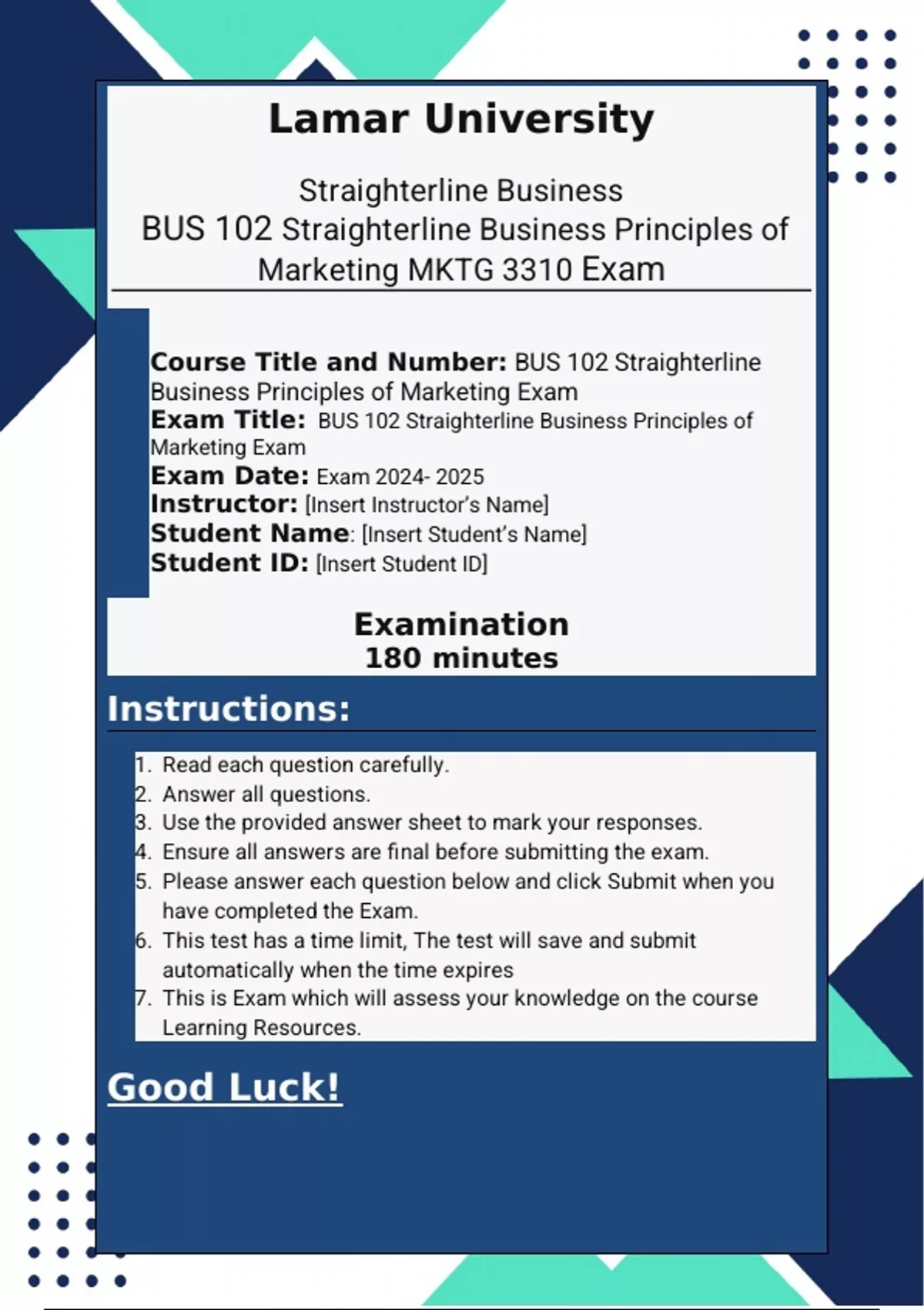 Straighterline Business BUS 102 Straighterline Principles of Marketing ...