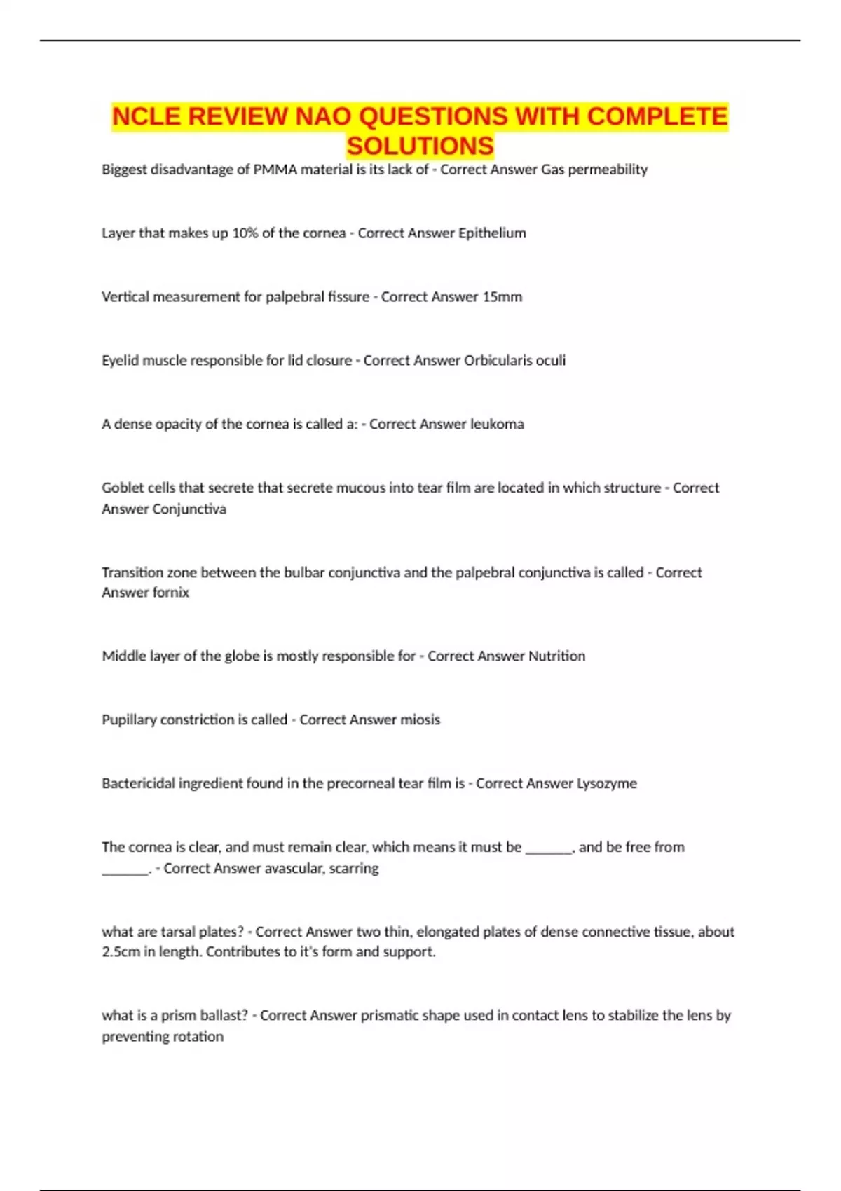 NCLE REVIEW NAO QUESTIONS WITH COMPLETE SOLUTIONS - NAO - Stuvia US