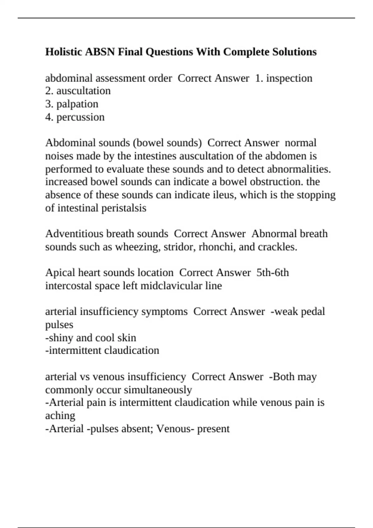 Holistic ABSN Final Questions With Complete Solutions - Holistic ABSN ...