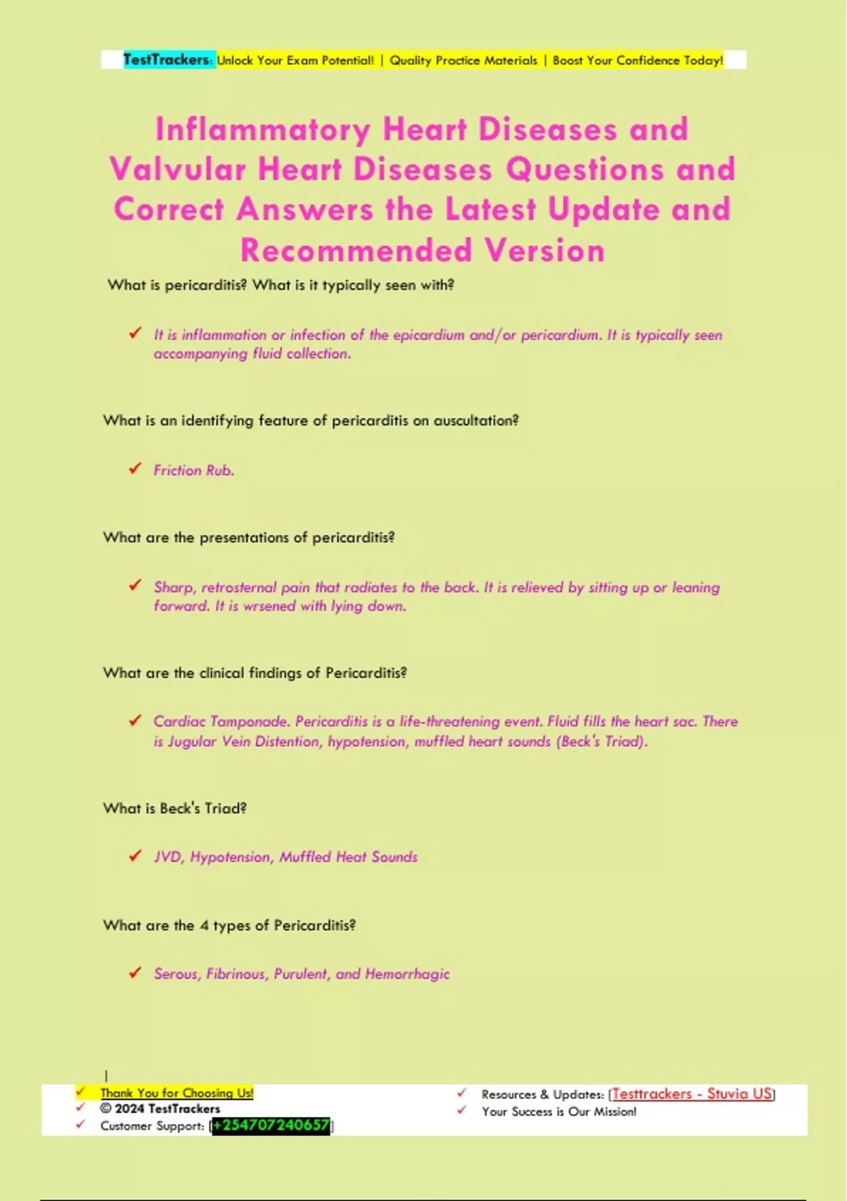 Inflammatory Heart Disease Questions and Correct Answers the Latest ...