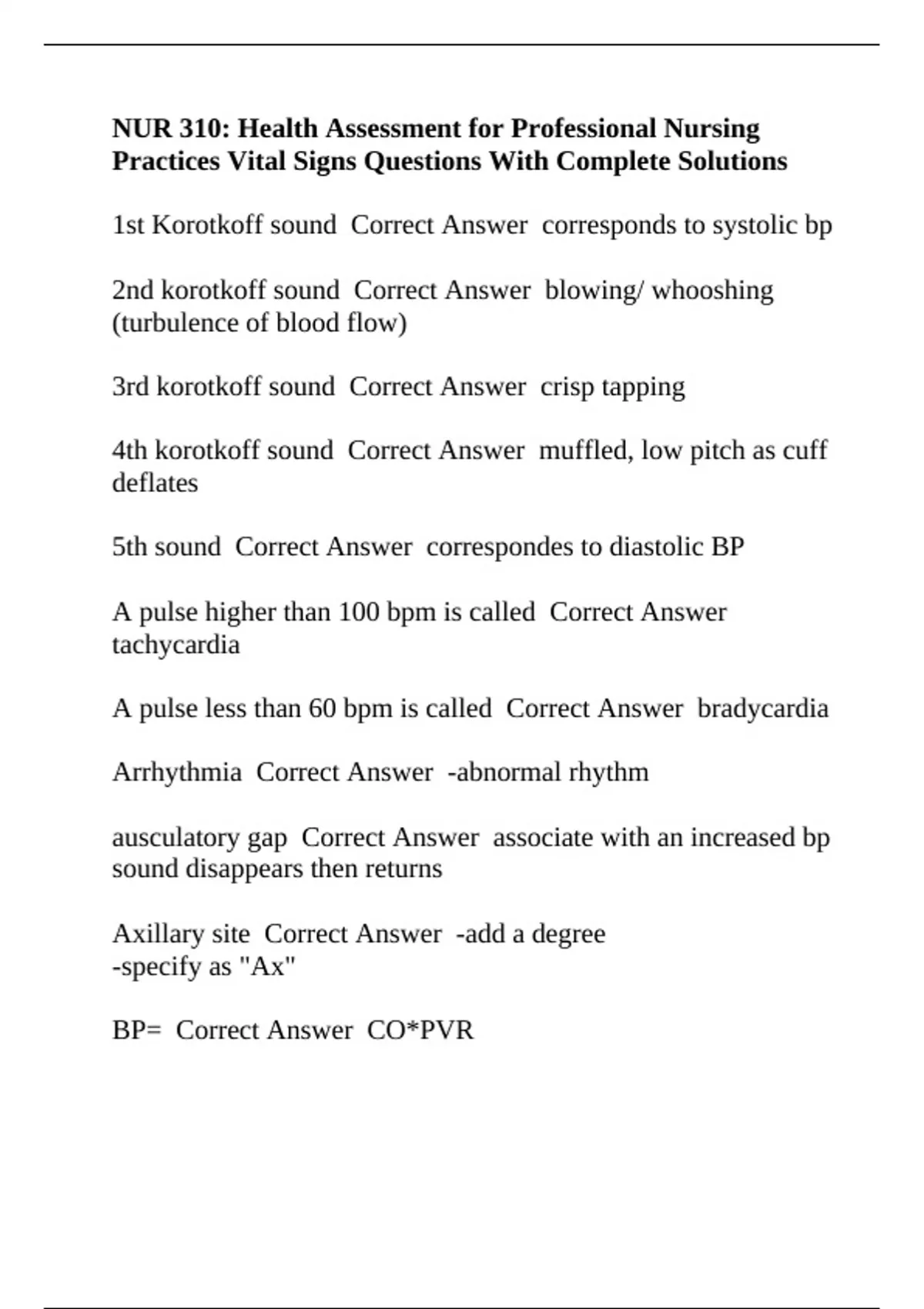 NUR 310: Health Assessment for Professional Nursing Practices Vital ...