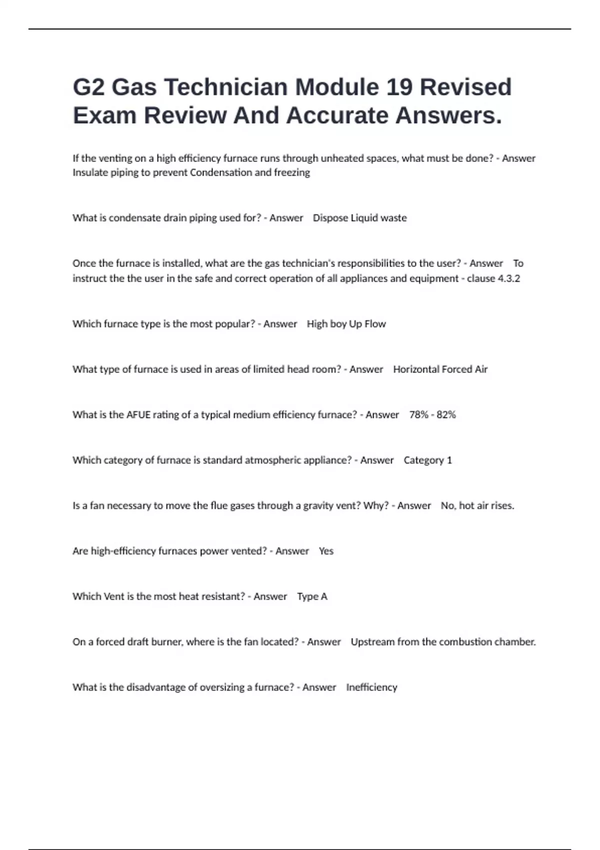 G2 Gas Technician Module 19 Revised Exam Review And Accurate Answers ...