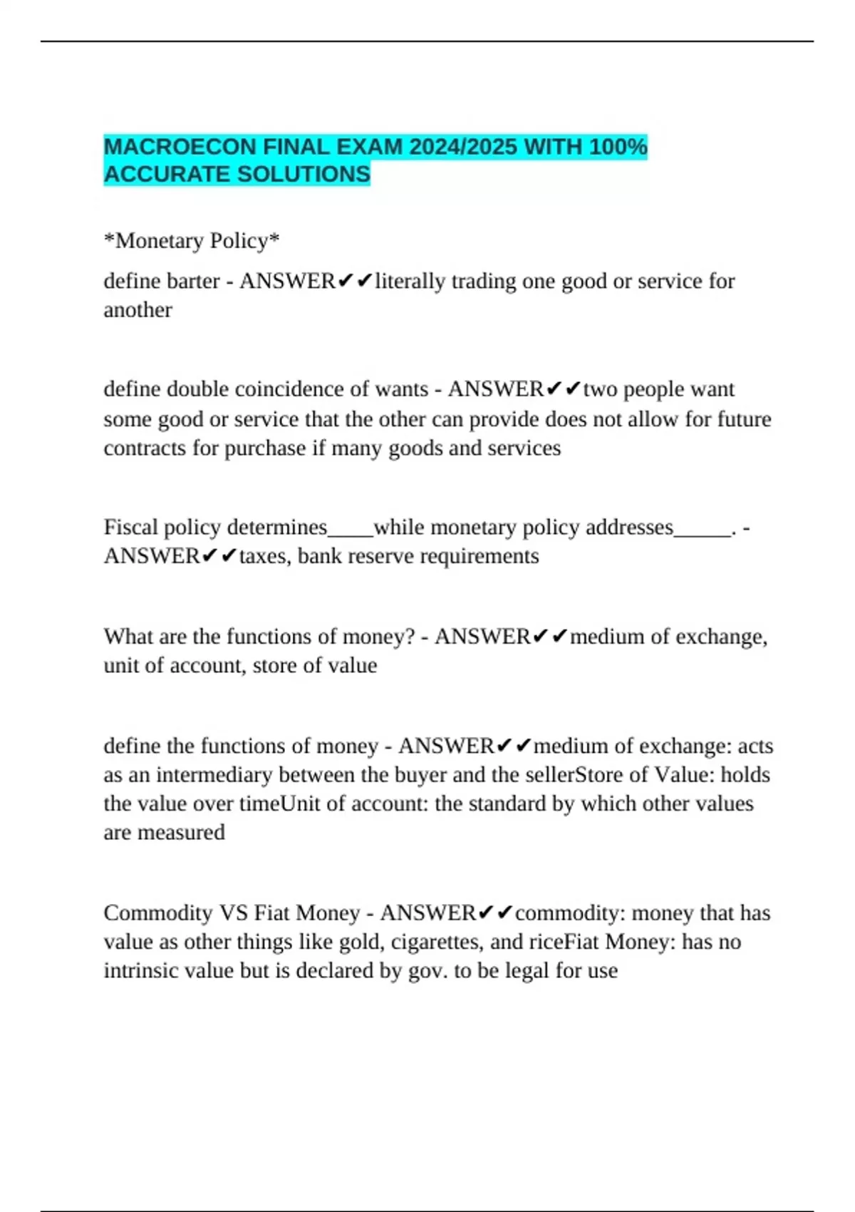 MACROECON FINAL EXAM 2024/2025 WITH 100% ACCURATE SOLUTIONS - MACROECON ...