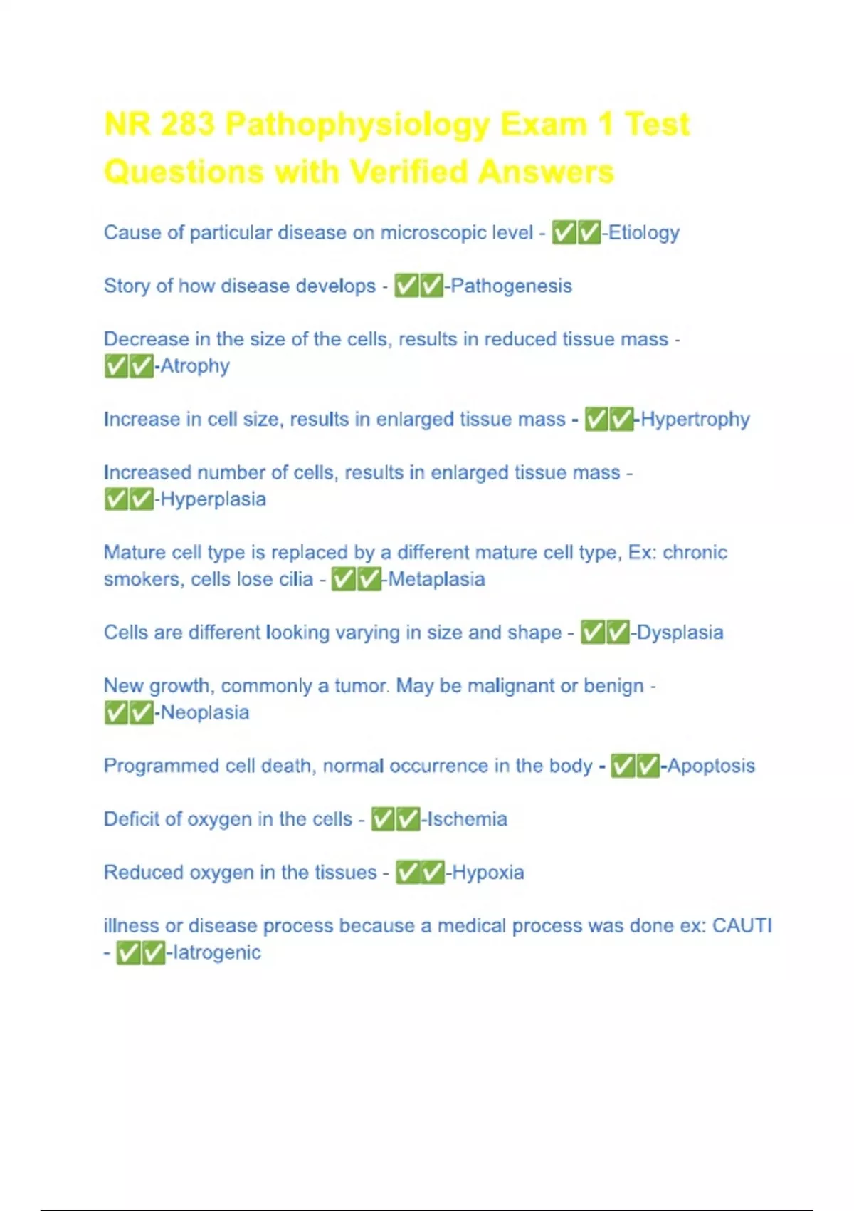 NR 283 Pathophysiology Exam 1 Test Questions and Verified Answers| 100% ...