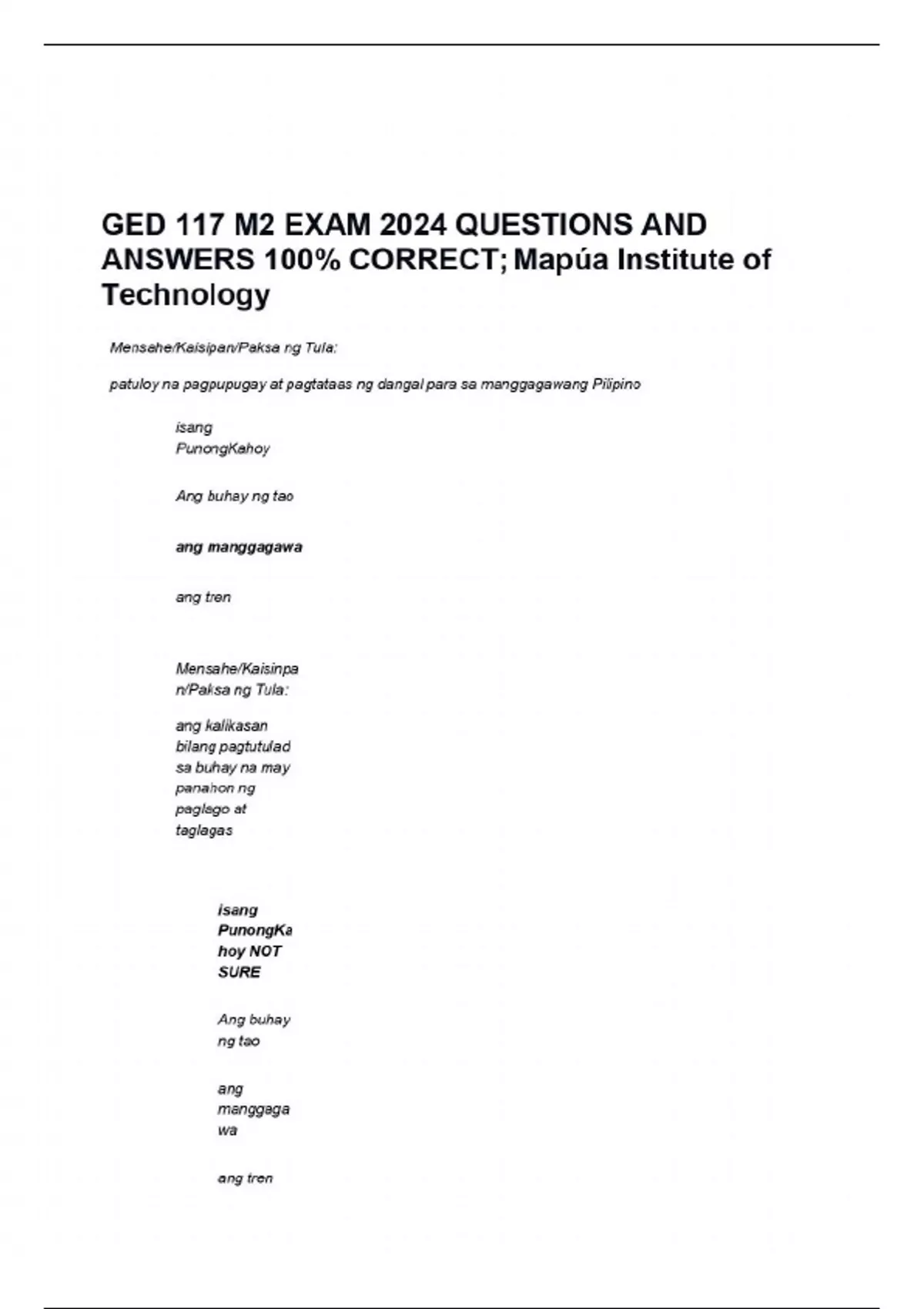 GED 117 M2 EXAM 2024 QUESTIONS AND ANSWERS 100% CORRECT; Mapúa Institute of Technology - GED 117 ...