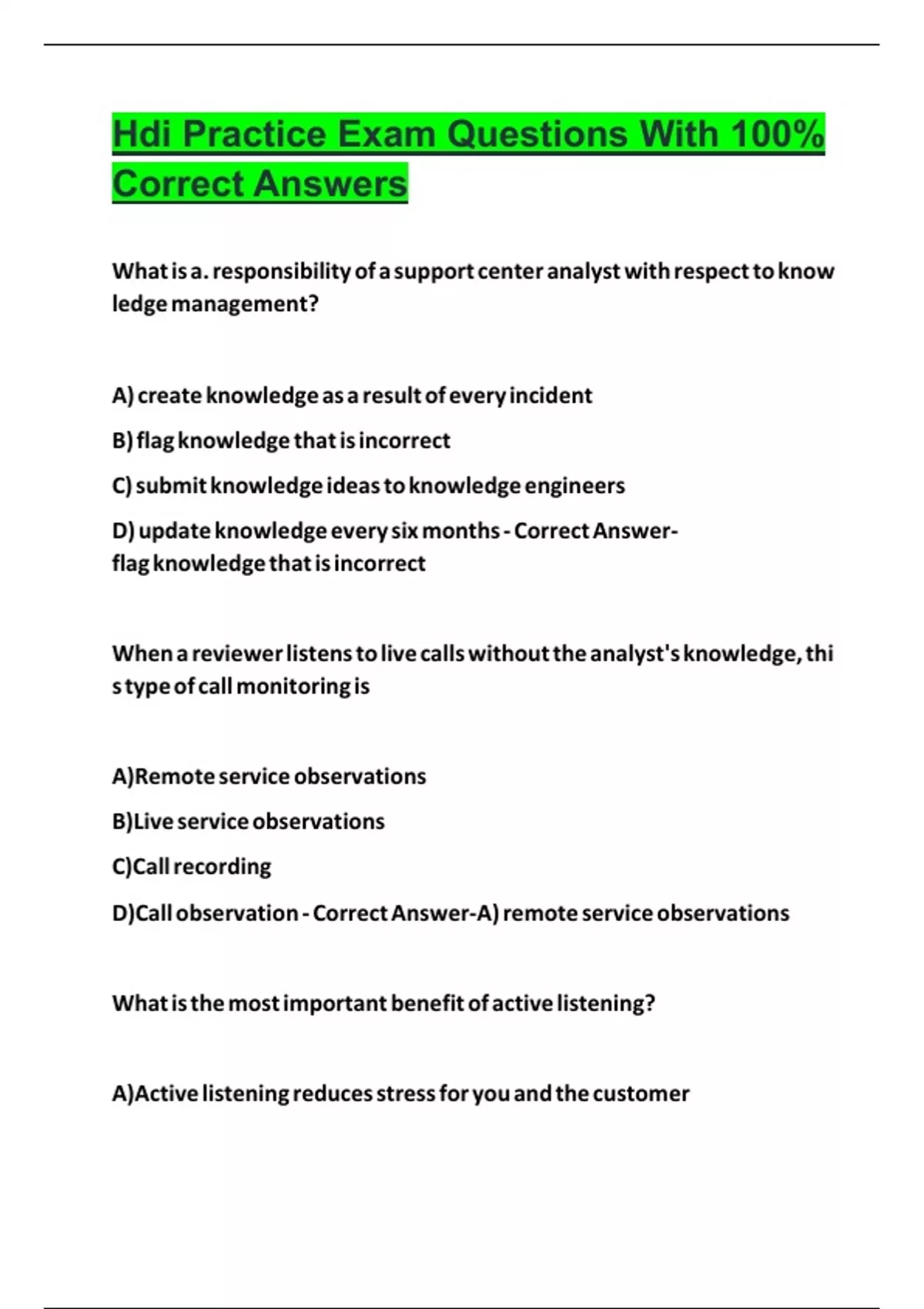 Hdi Practice Exam Questions With 100% Correct Answers 2024 - HDI ...