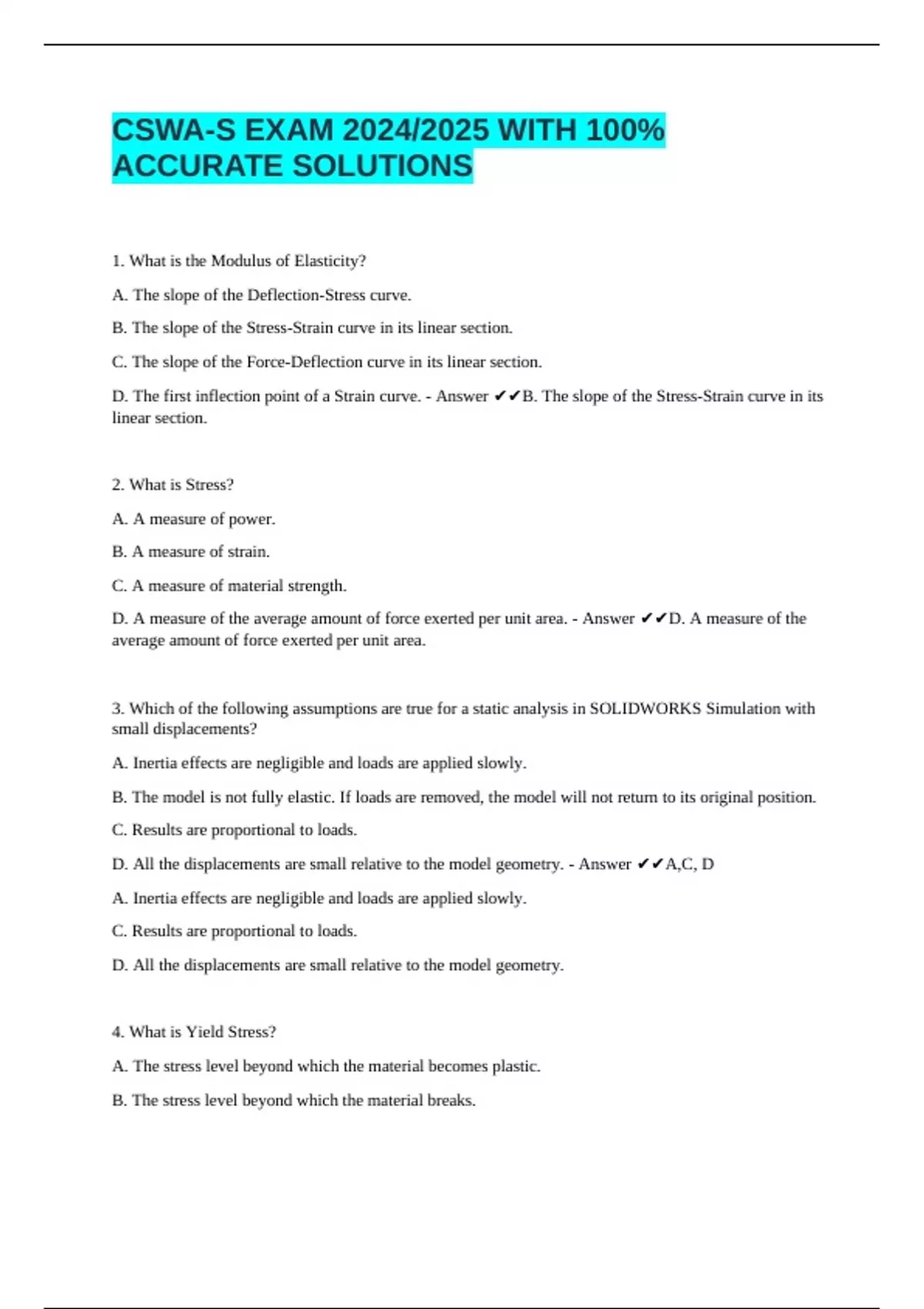 CSWA-S EXAM 2024/2025 WITH 100% ACCURATE SOLUTIONS - CSWA-S - Stuvia US