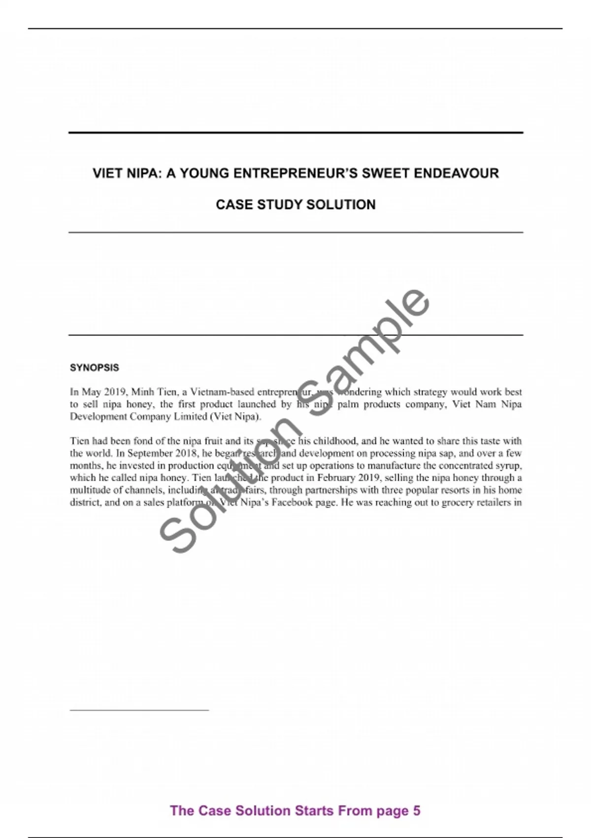Case Solution for Viet Nipa A Young Entrepreneur’s Sweet Endeavour ...