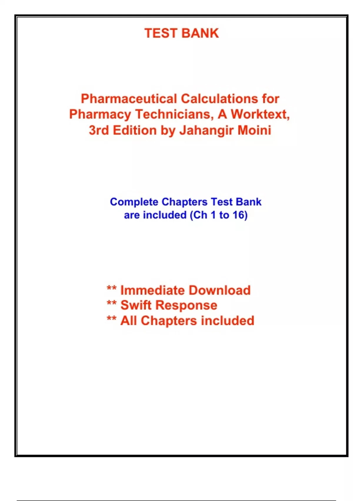 Test Bank for Pharmaceutical Calculations for Pharmacy Technicians, A ...