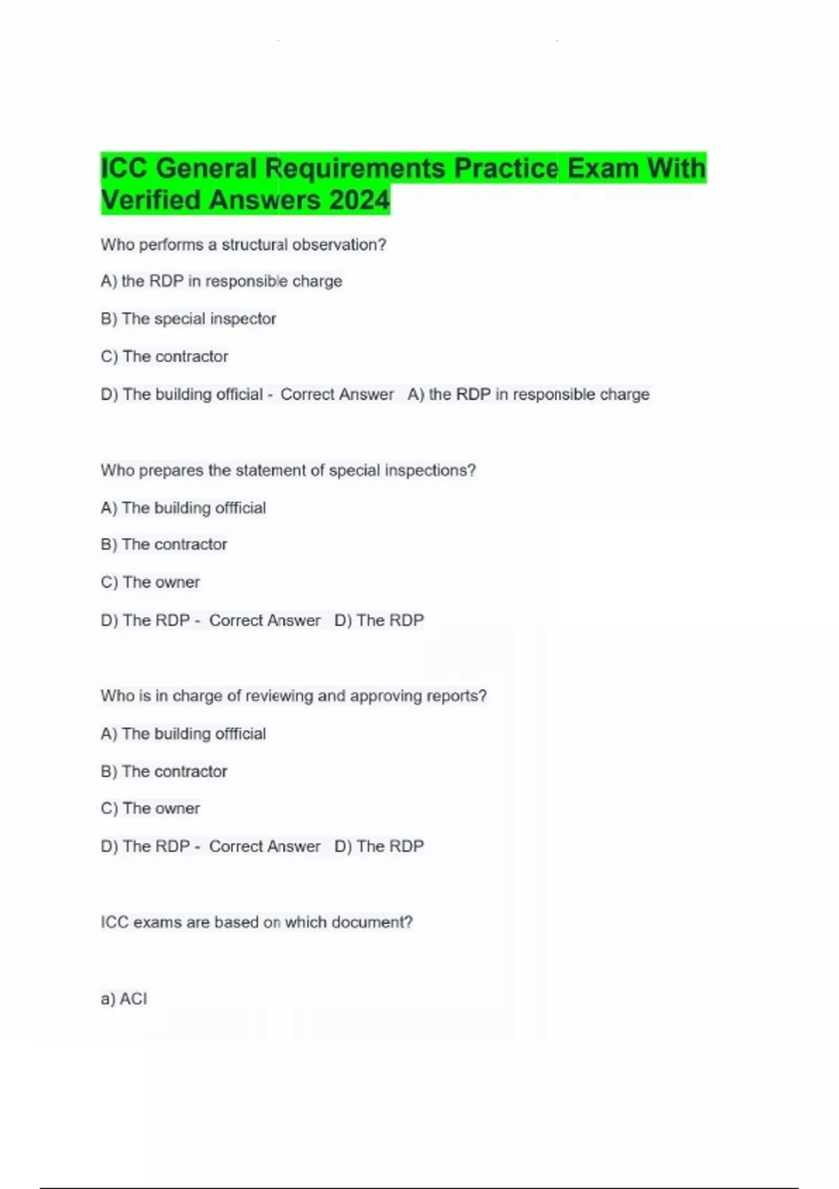 ICC General Requirements Practice Exam With Verified Answers 2024 - ICC ...