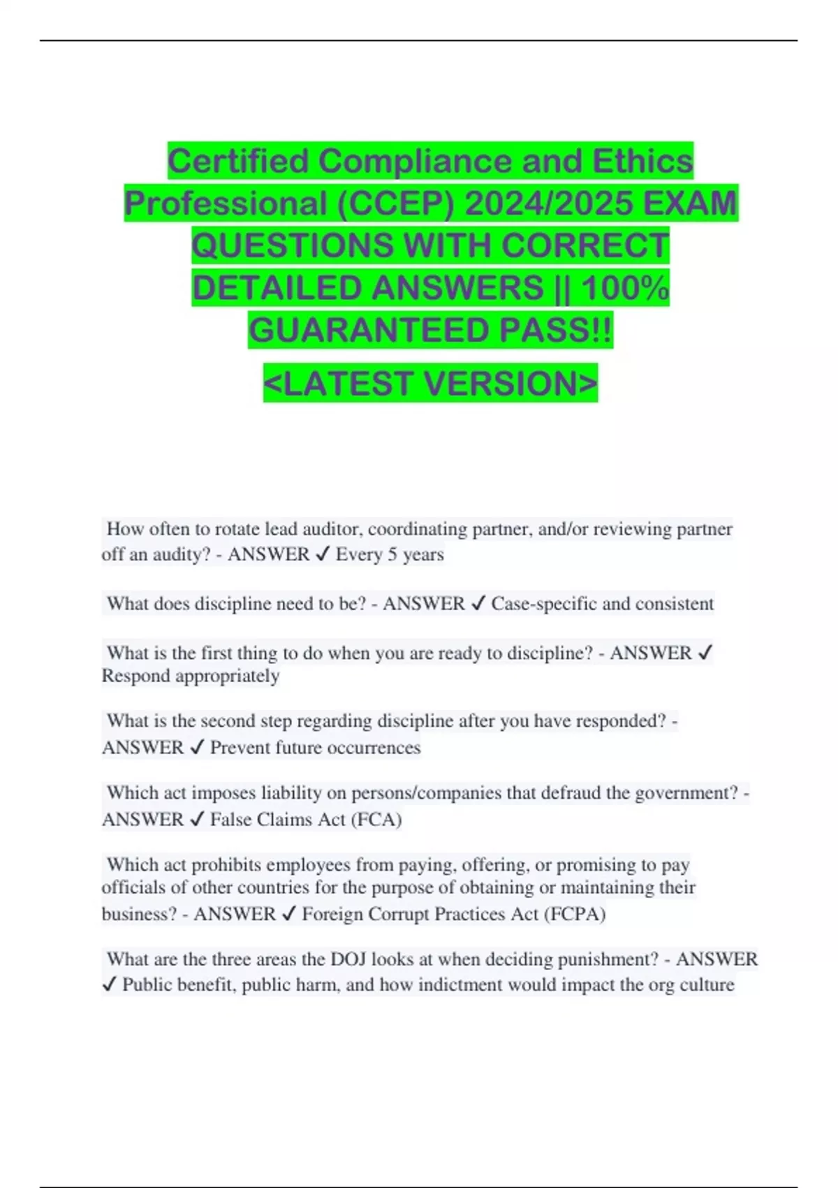 Certified Compliance and Ethics Professional (CCEP) 2024/2025 EXAM ...