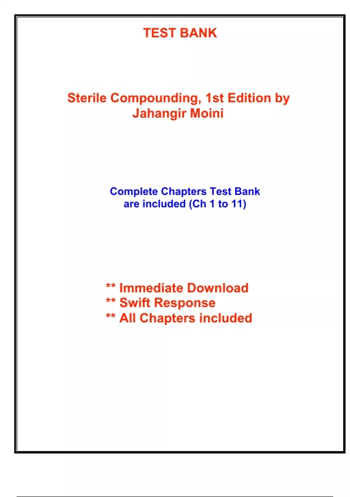 Test Bank for Sterile Compounding, 1st Edition by Moini (All Chapters ...