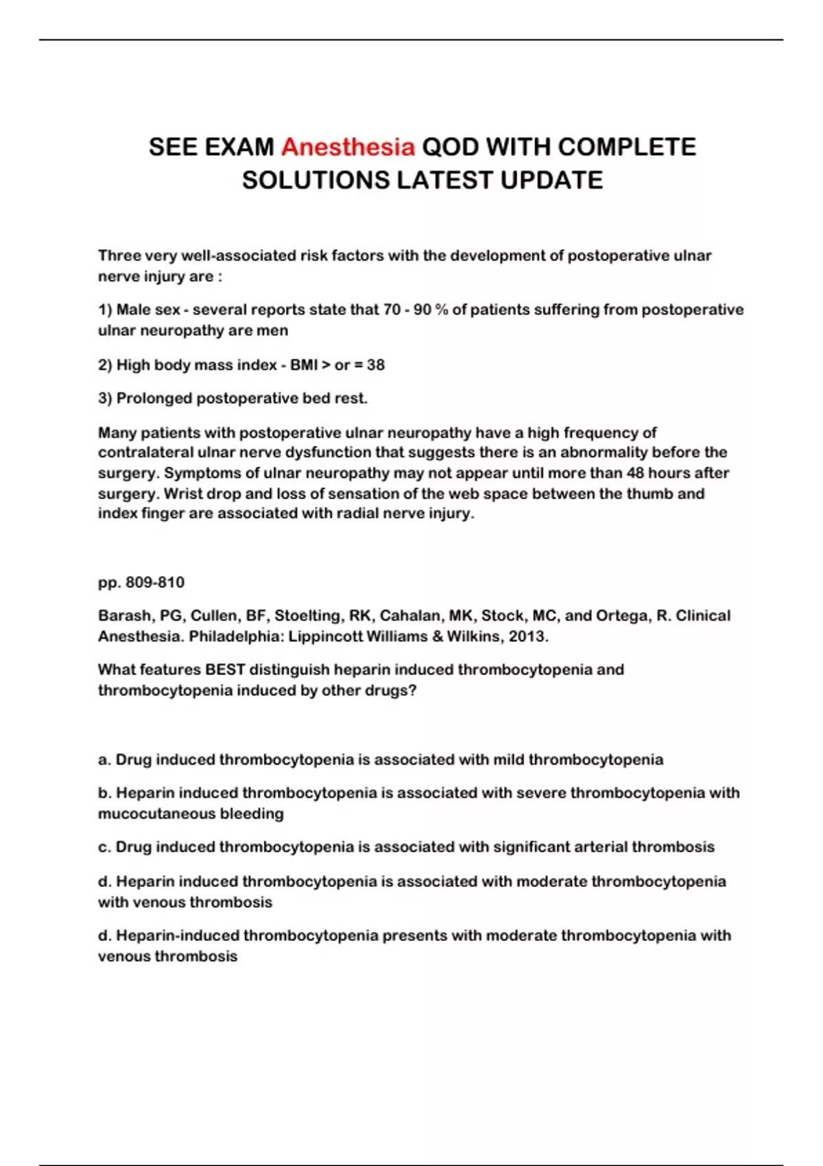 SEE EXAM Anesthesia QOD WITH COMPLETE SOLUTIONS LATEST UPDATE - SEE ...