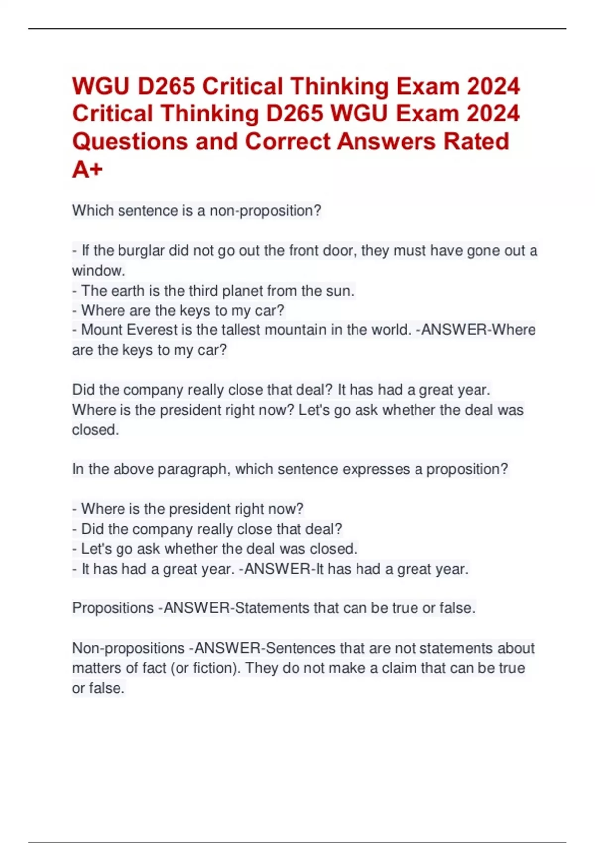 WGU D265 Critical Thinking Exam 2024 Critical Thinking D265 WGU Exam ...