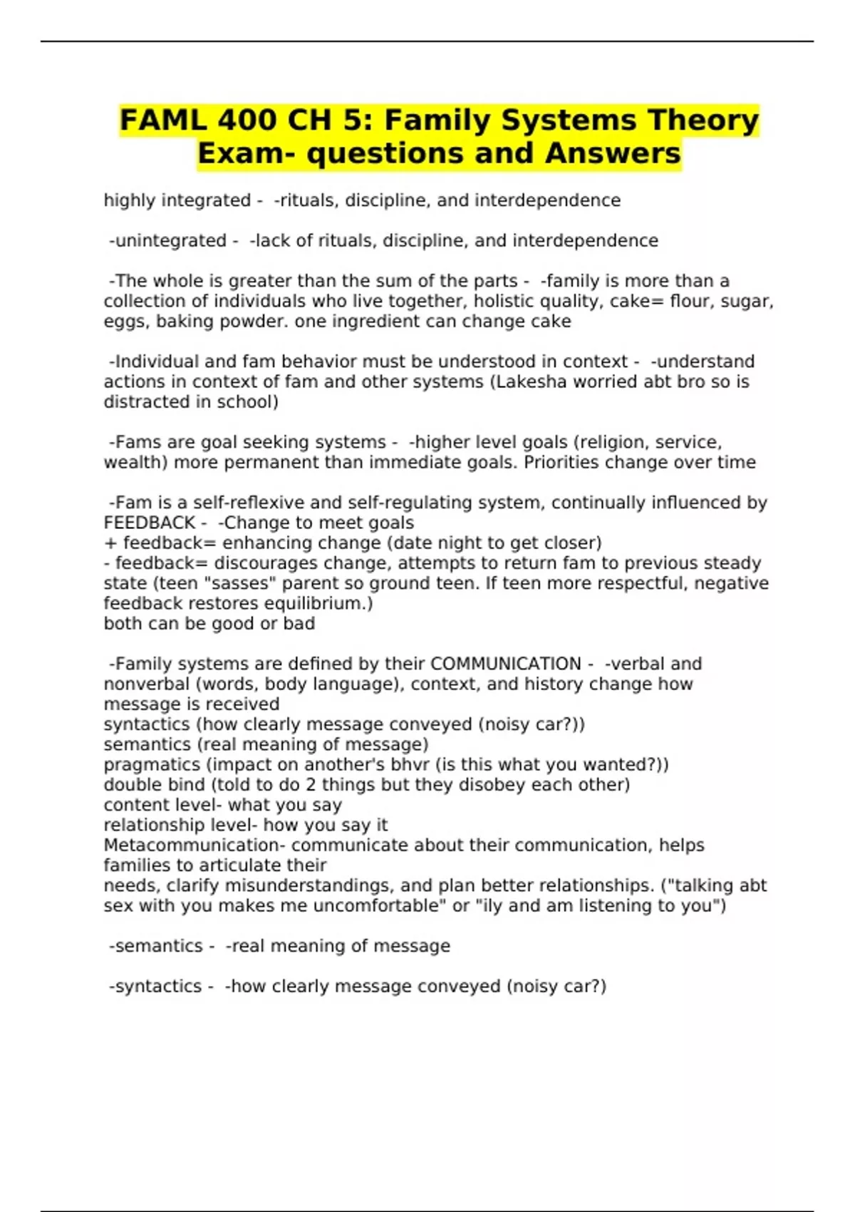 FAML 400 CH 5: Family Systems Theory Exam- questions and Answers - FAML ...