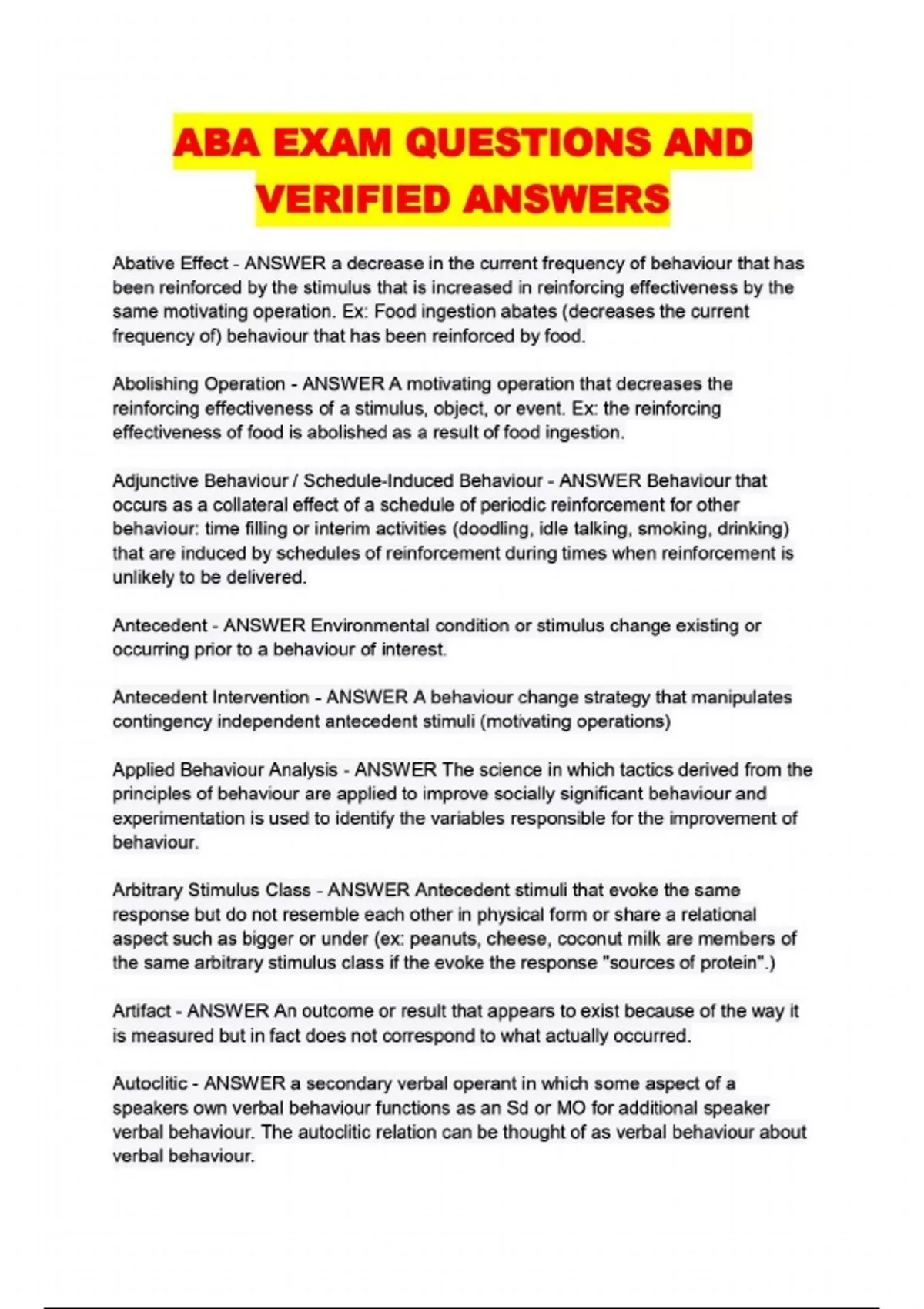 ABA PACKAGED EXAMS LATEST VERSION - Stuvia US