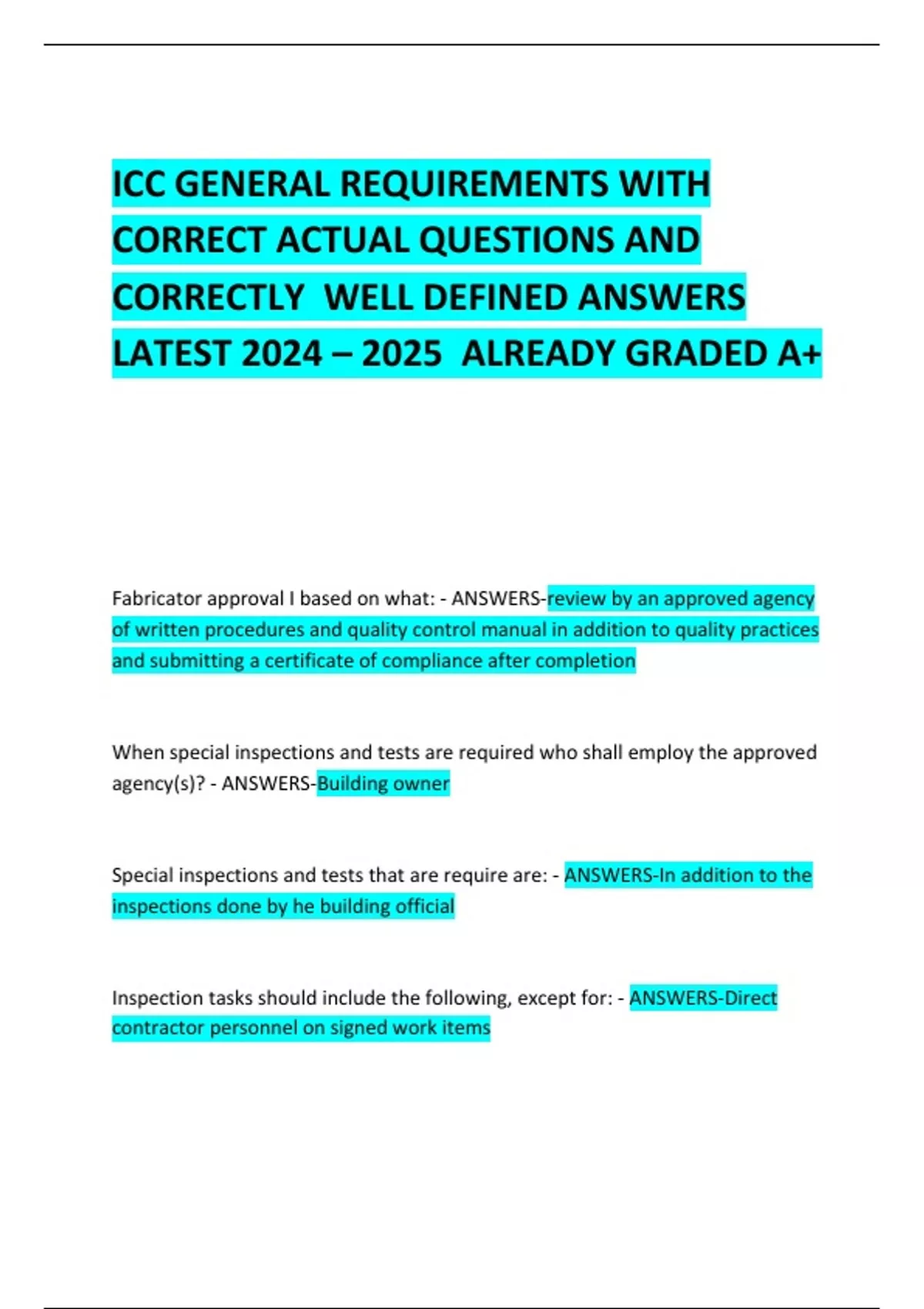 ICC GENERAL REQUIREMENTS WITH CORRECT ACTUAL QUESTIONS AND CORRECTLY ...