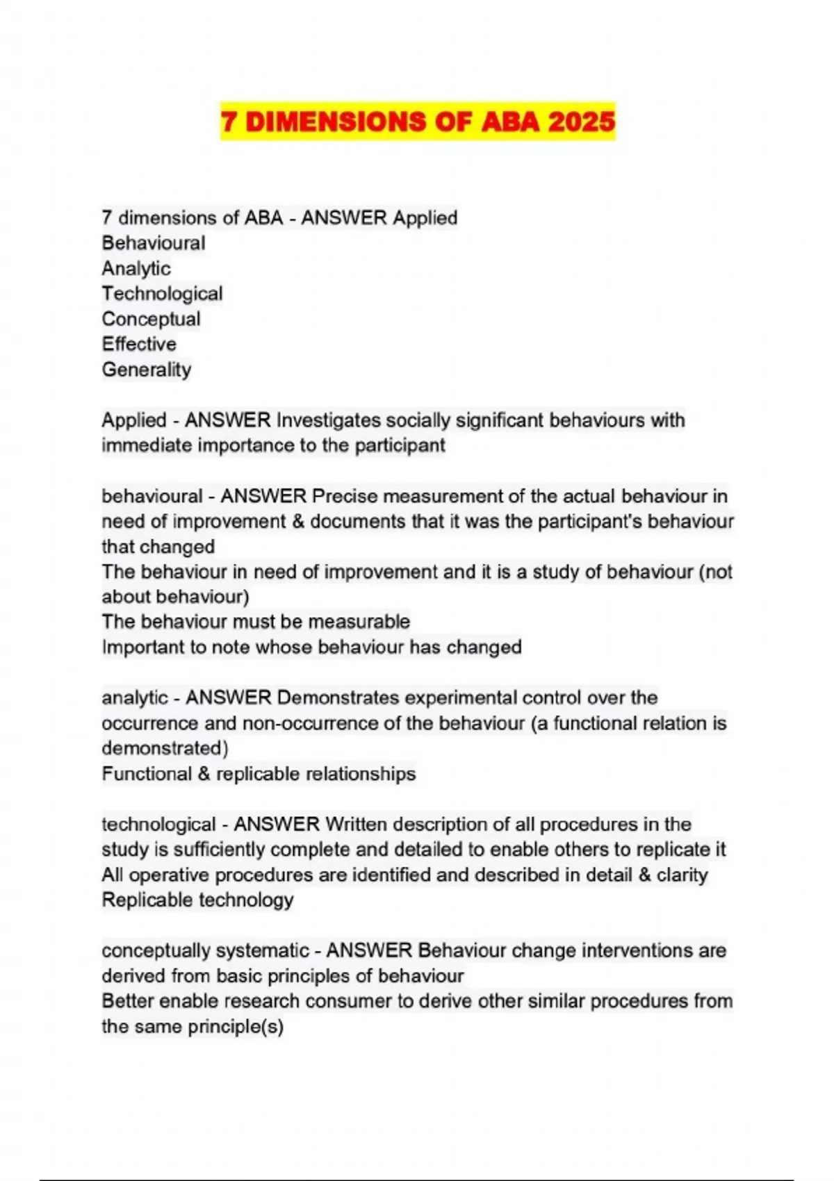 7 DIMENSIONS OF ABA 2025 - 7 DIMENSIONS OF ABA 2025 - Stuvia US
