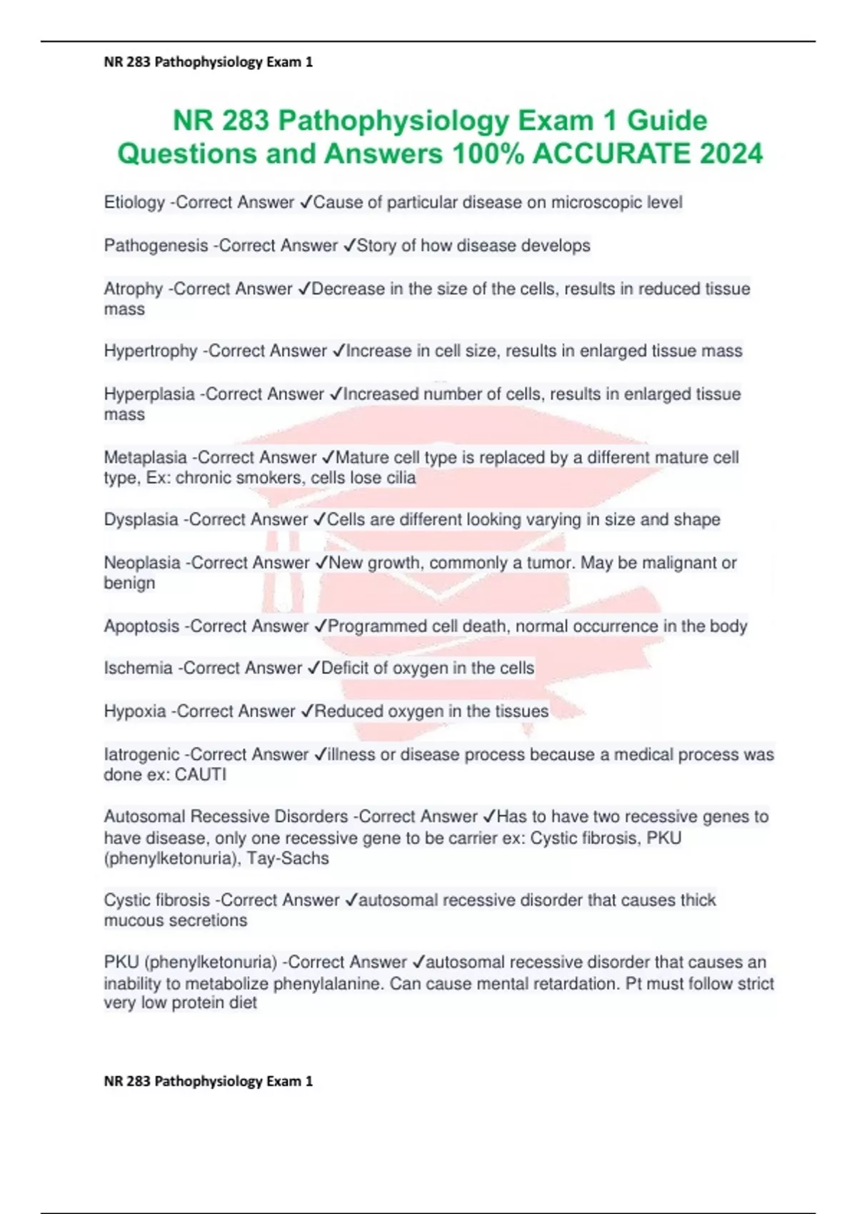 NR 283 Pathophysiology Exam 1 Guide Questions and Answers 100% ACCURATE ...