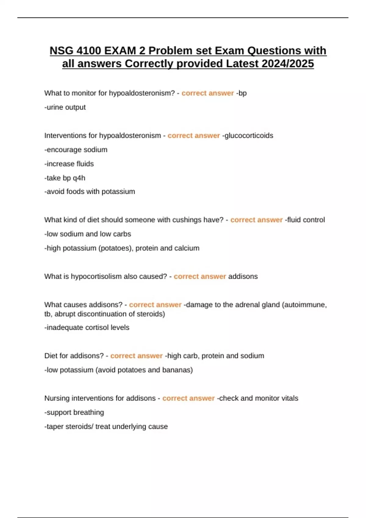 NSG 4100 EXAM 2 Problem set Exam Questions with all answers Correctly ...