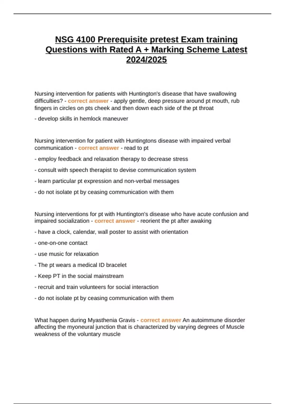 NSG 4100 Prerequisite pretest Exam training Questions with Rated A ...