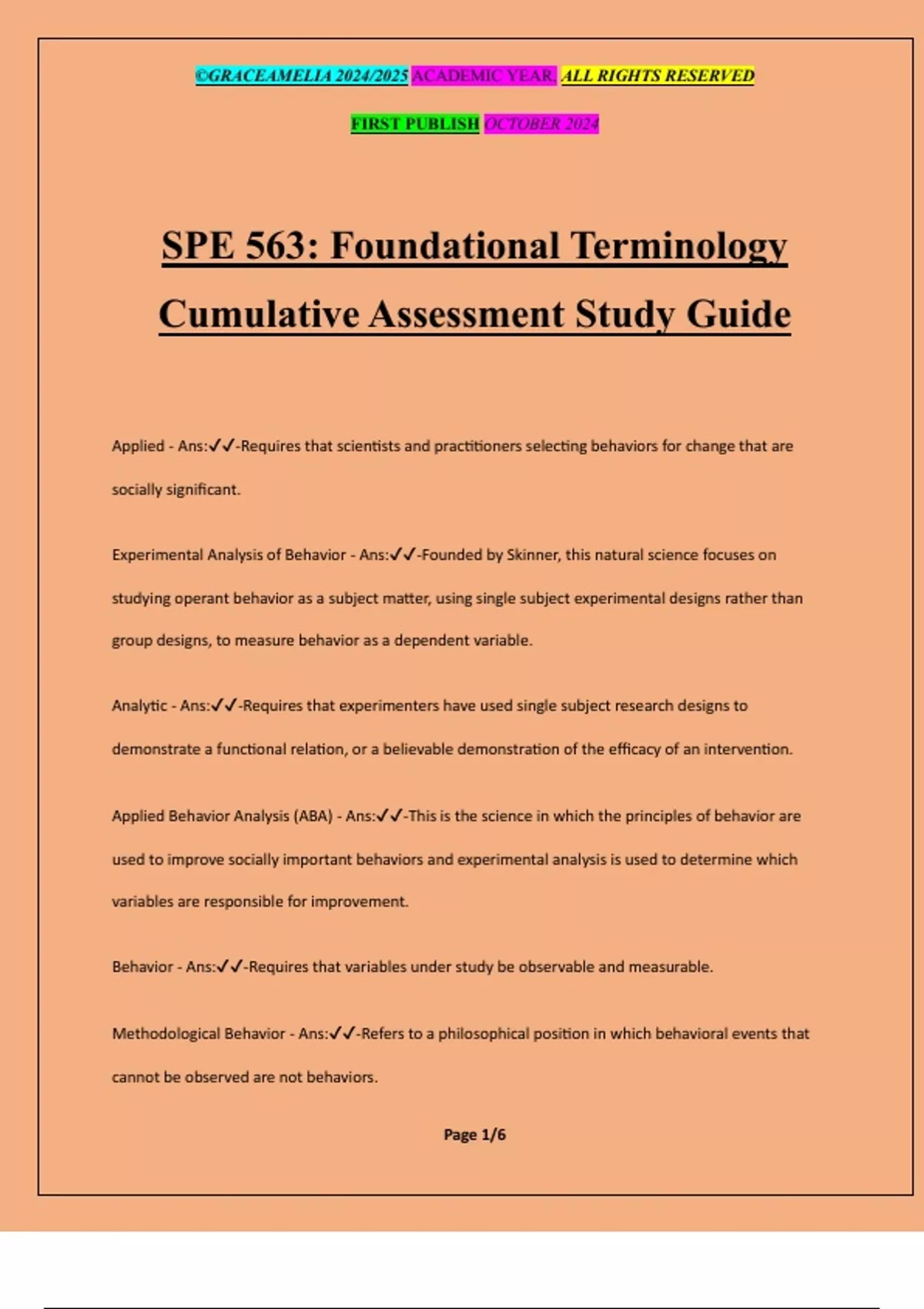 SPE 563: Foundational Terminology Cumulative Assessment Study Guide - SPE - Stuvia US
