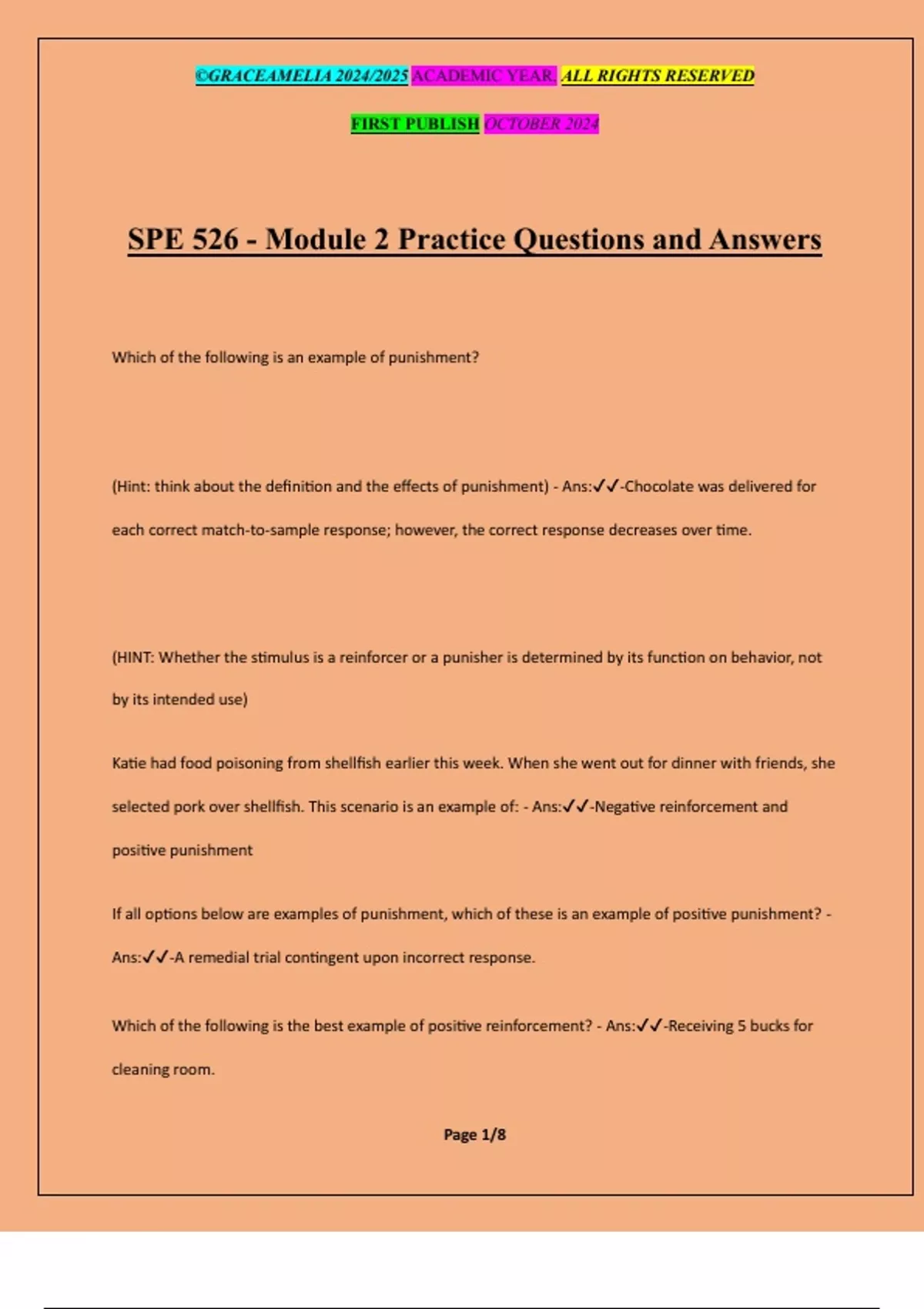 SPE 526 - Module 2 Practice Questions and Answers - SPE - Stuvia US
