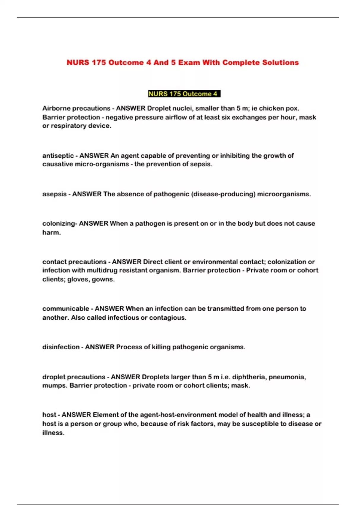 NURS 175 Outcome 4 And 5 Exam With Complete Solutions - NURS 175 ...