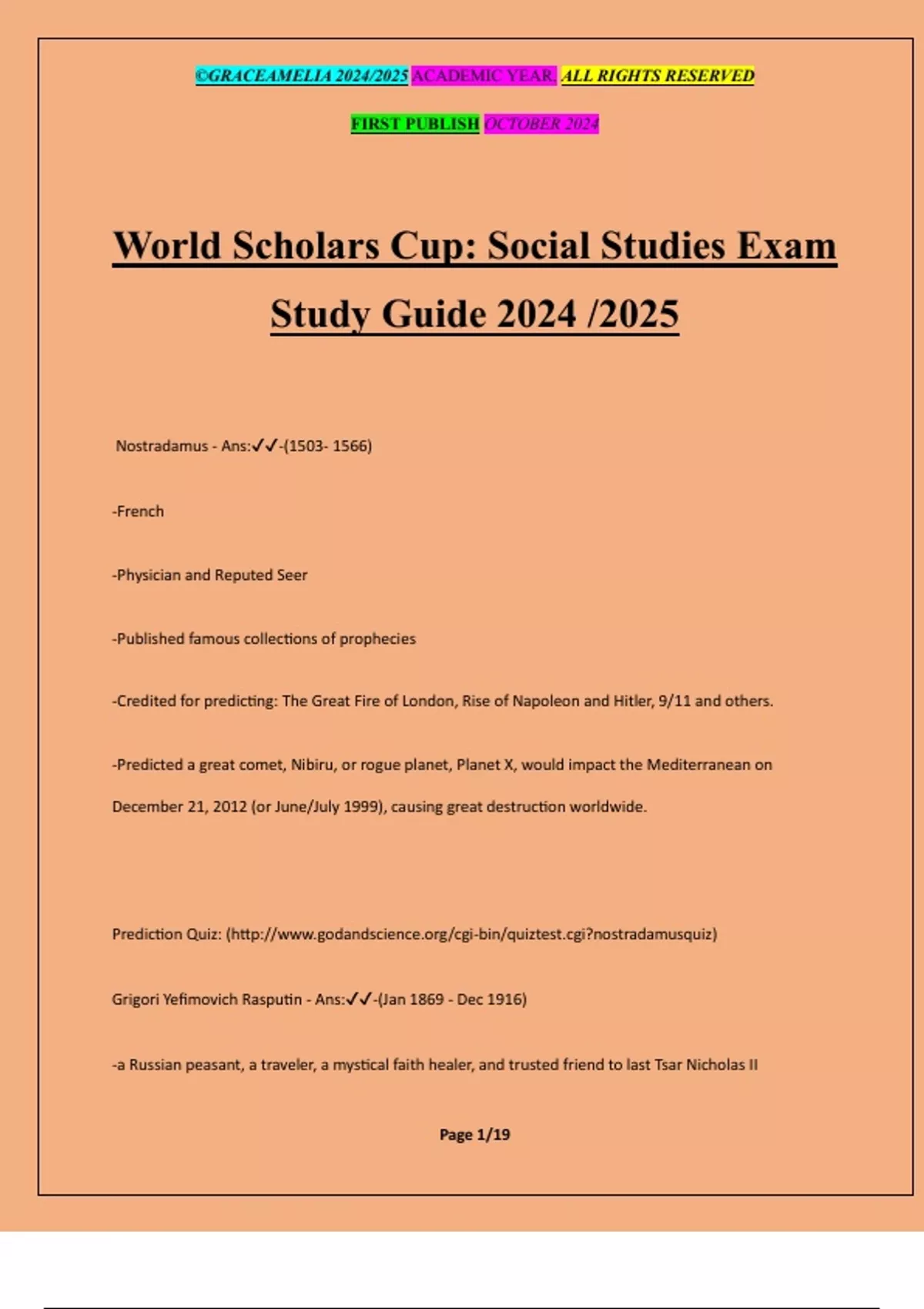 World Scholars Cup: Social Studies Exam Study Guide 2024 /2025 - World ...
