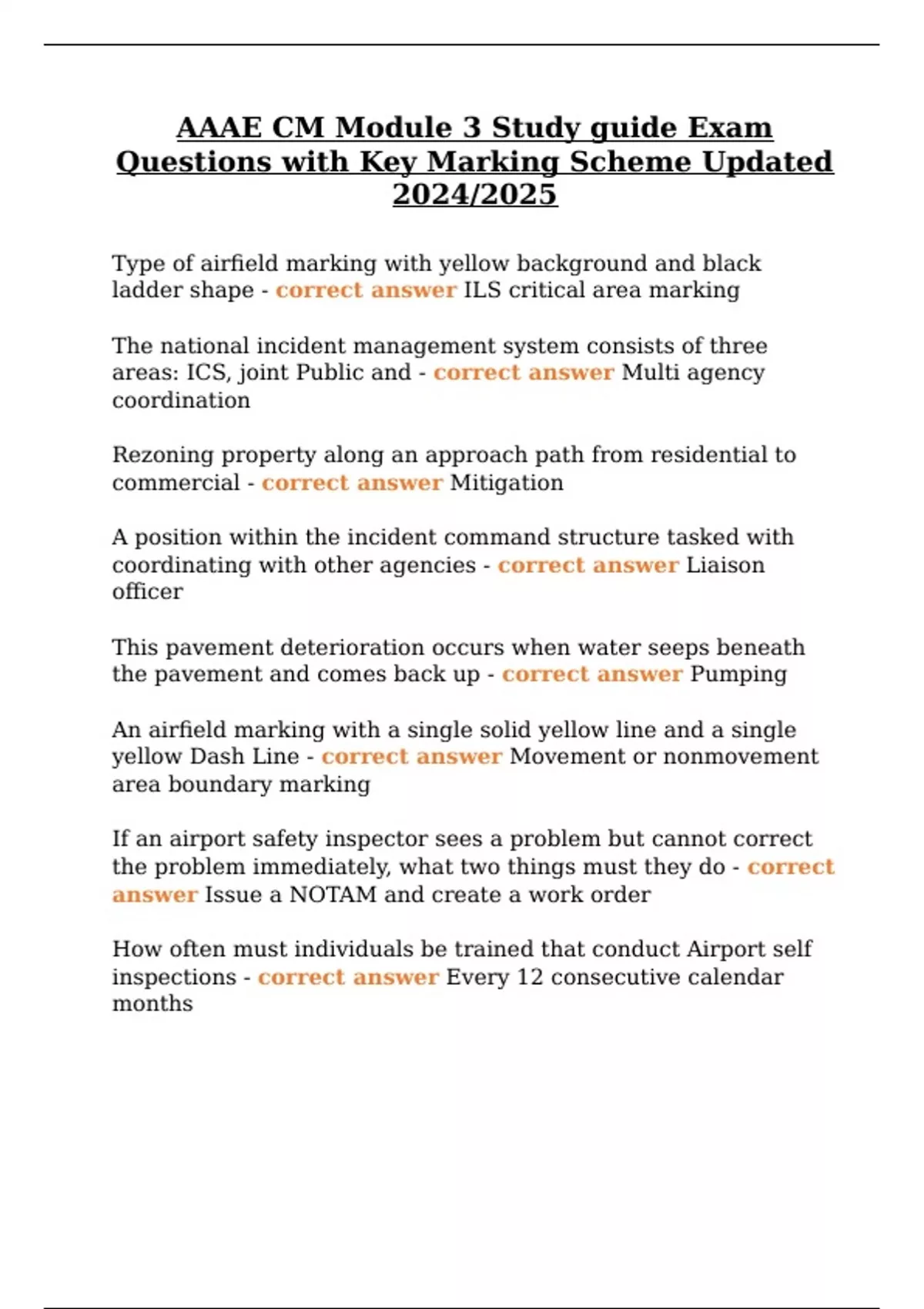 AAAE CM Module 3 Study guide Exam Questions with Key Marking Scheme ...