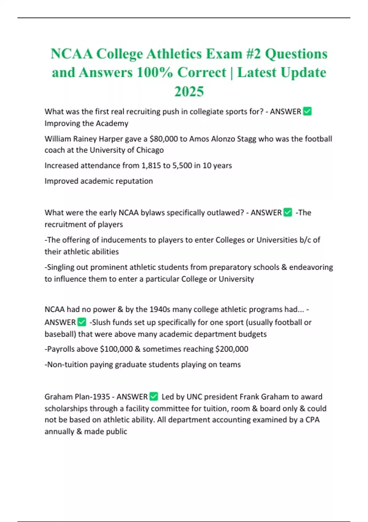 NCAA College Athletics Exam #2 Questions and Answers 100% Correct ...