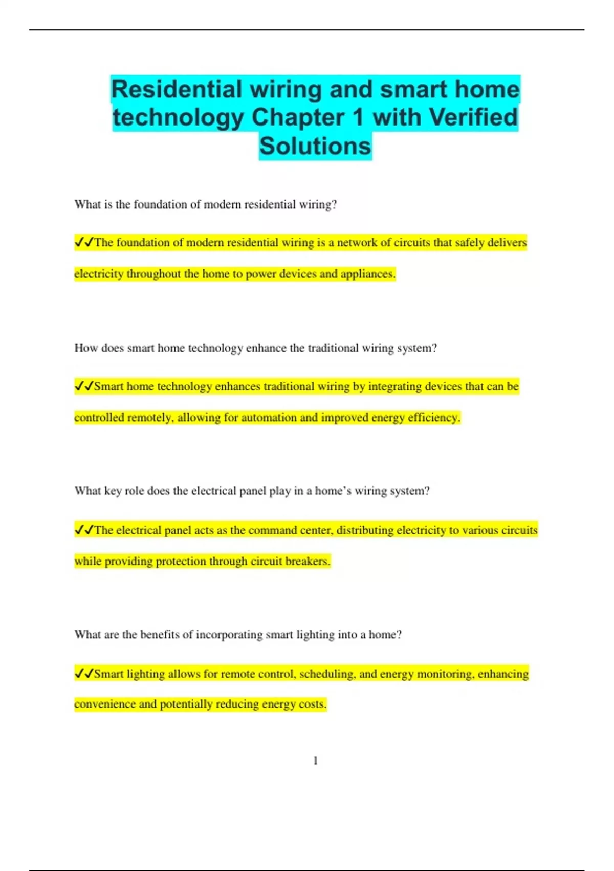 Residential wiring and smart home technology Chapter 1 with Verified ...