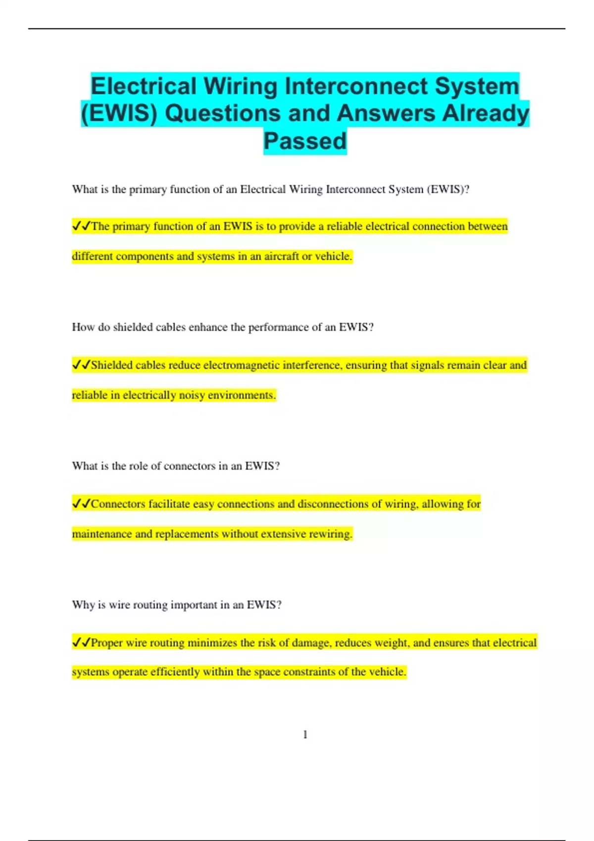 Electrical Wiring Interconnect System (EWIS) Questions and Answers ...