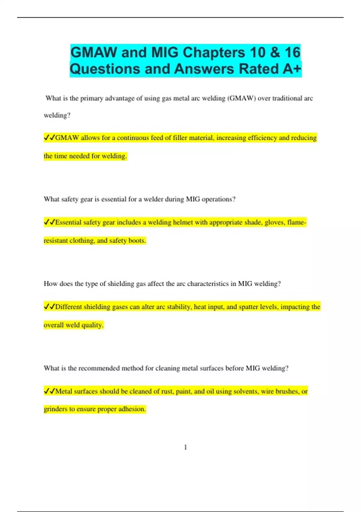 MIG Welding Bundled Exams Questions and Answers Latest Versions (2024/ ...