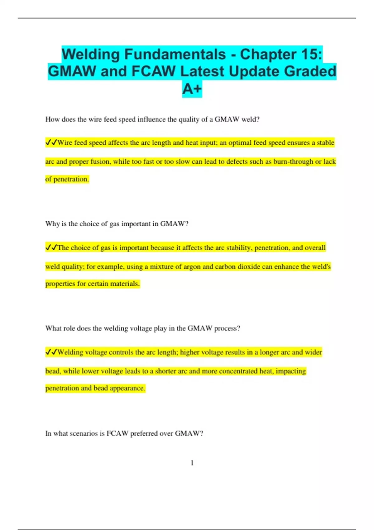 Welding Fundamentals - Chapter 15: GMAW and FCAW Latest Update Graded ...