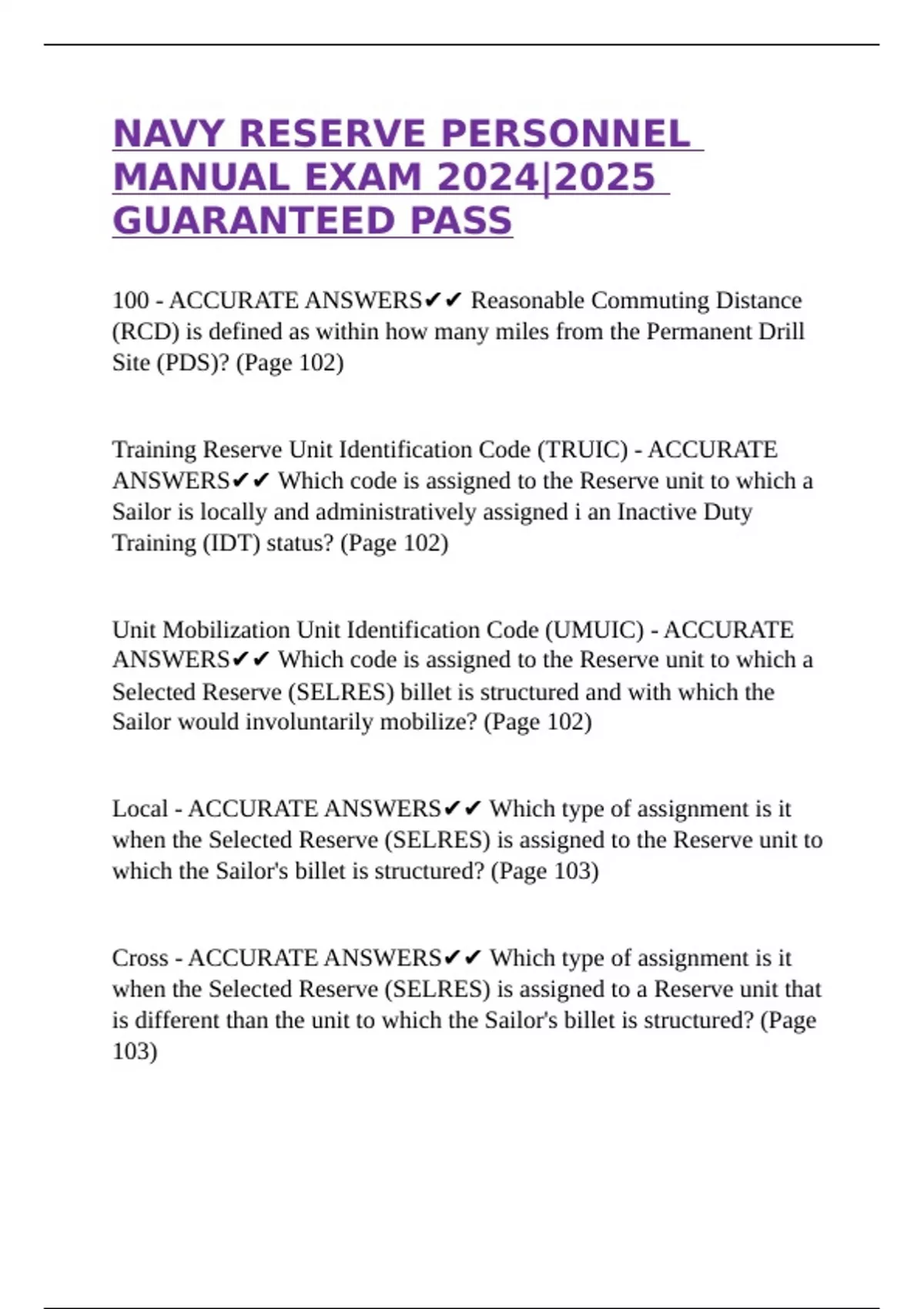 NAVY RESERVE PERSONNEL MANUAL EXAM 2024|2025 GUARANTEED PASS - Navy ...