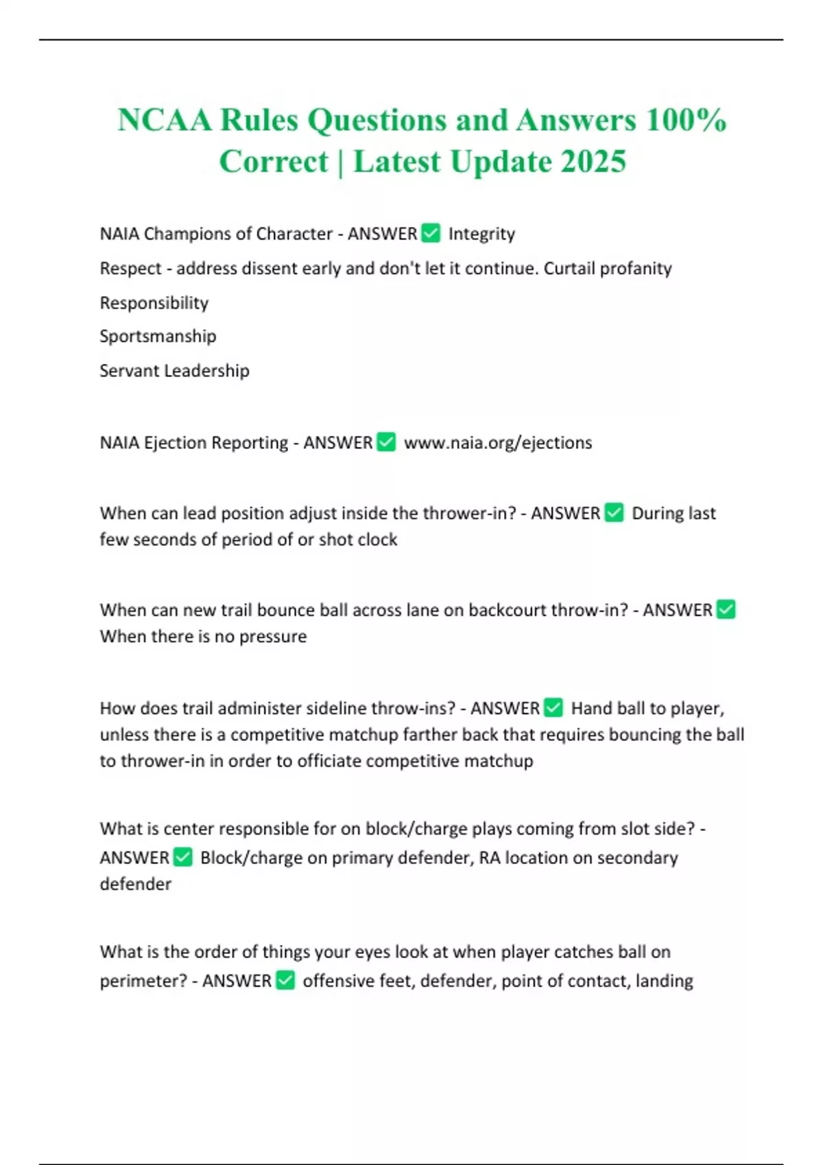 NCAA Rules Questions and Answers 100% Correct | Latest Update 2025 ...