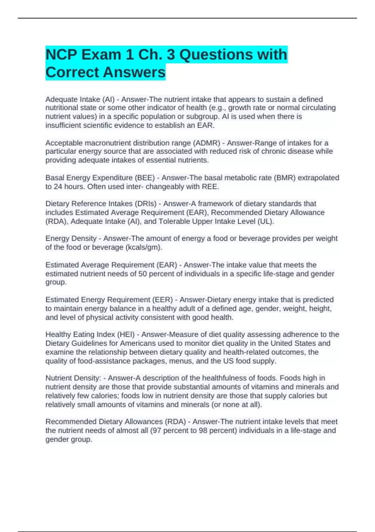 Ncp Exam 1 Ch 3 Questions With Correct Answers Ncp Stuvia Us