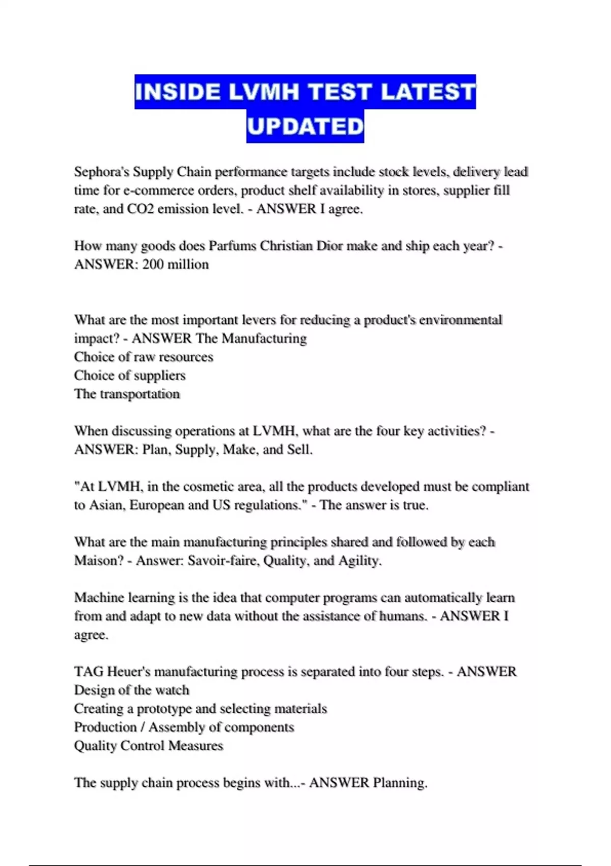 INSIDE LVMH TEST LATEST UPDATED - INSIDE LVMH - Stuvia US