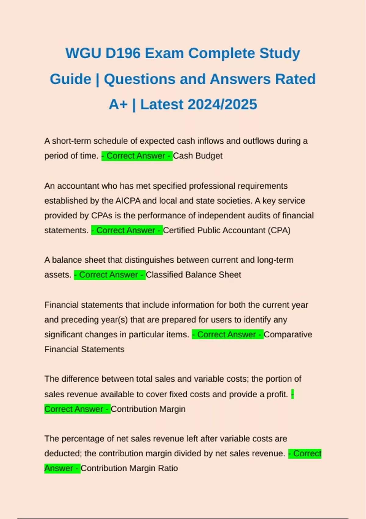 BUNDLE FOR WGU D196 EXAM | PRINCIPLES OF FINANCIAL AND MANAGERIAL ...